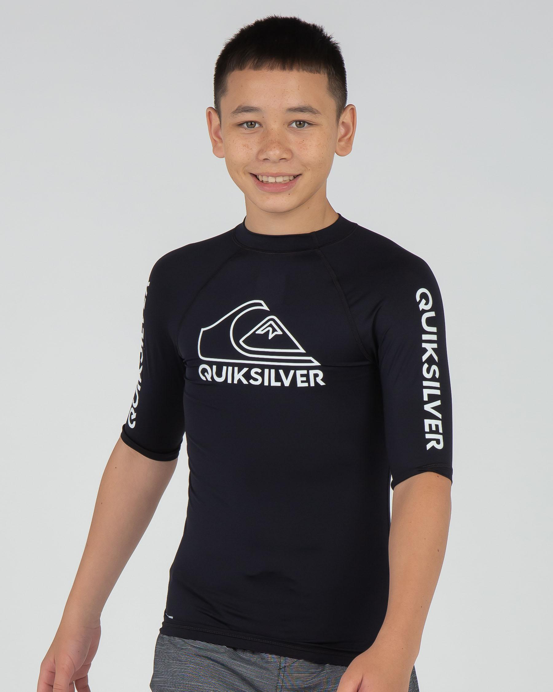 Shop Quiksilver Boys' On Tour Short Sleeve Rash Vest In Black - Fast ...