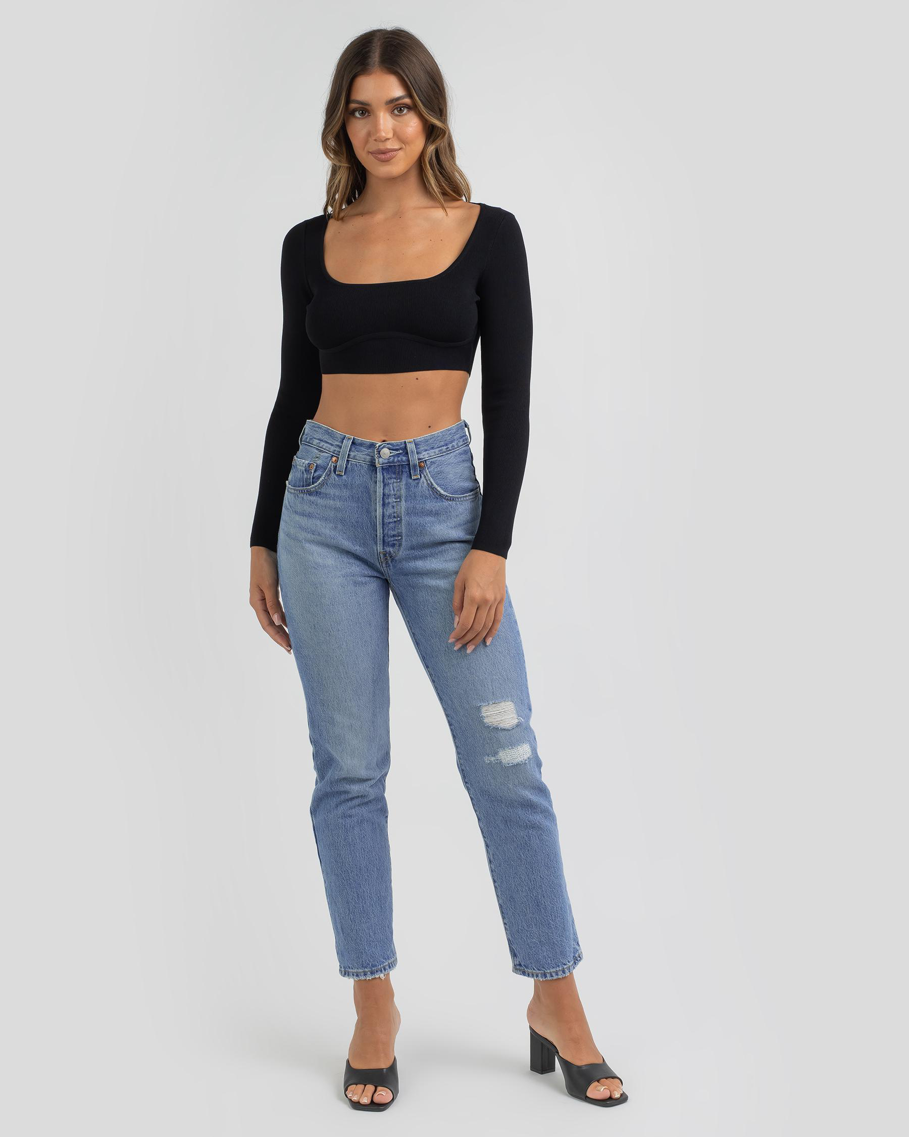Shop Mooloola Set The Tone Knit Top In Black - Fast Shipping & Easy ...