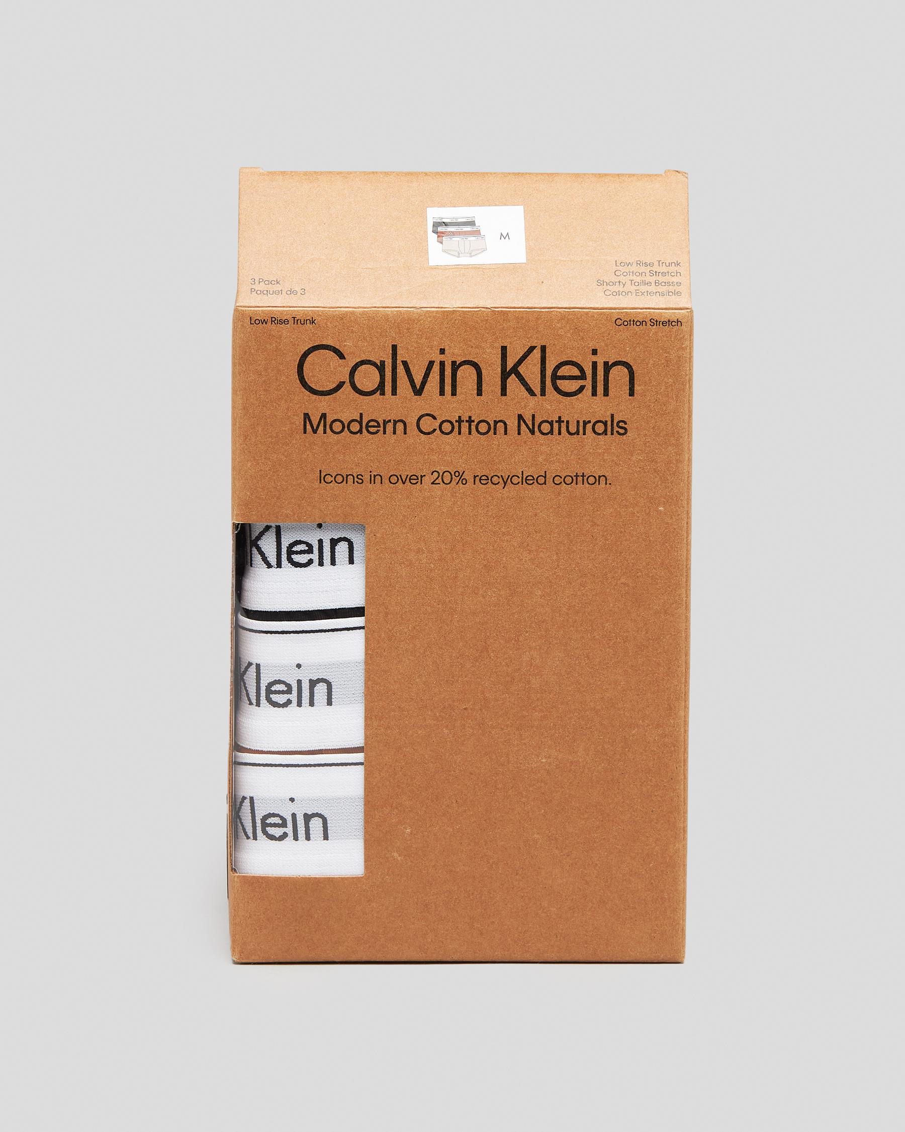 Shop Calvin Klein Modern Cotton Stretch Low Rise Trunk 3 Pack In Black ...