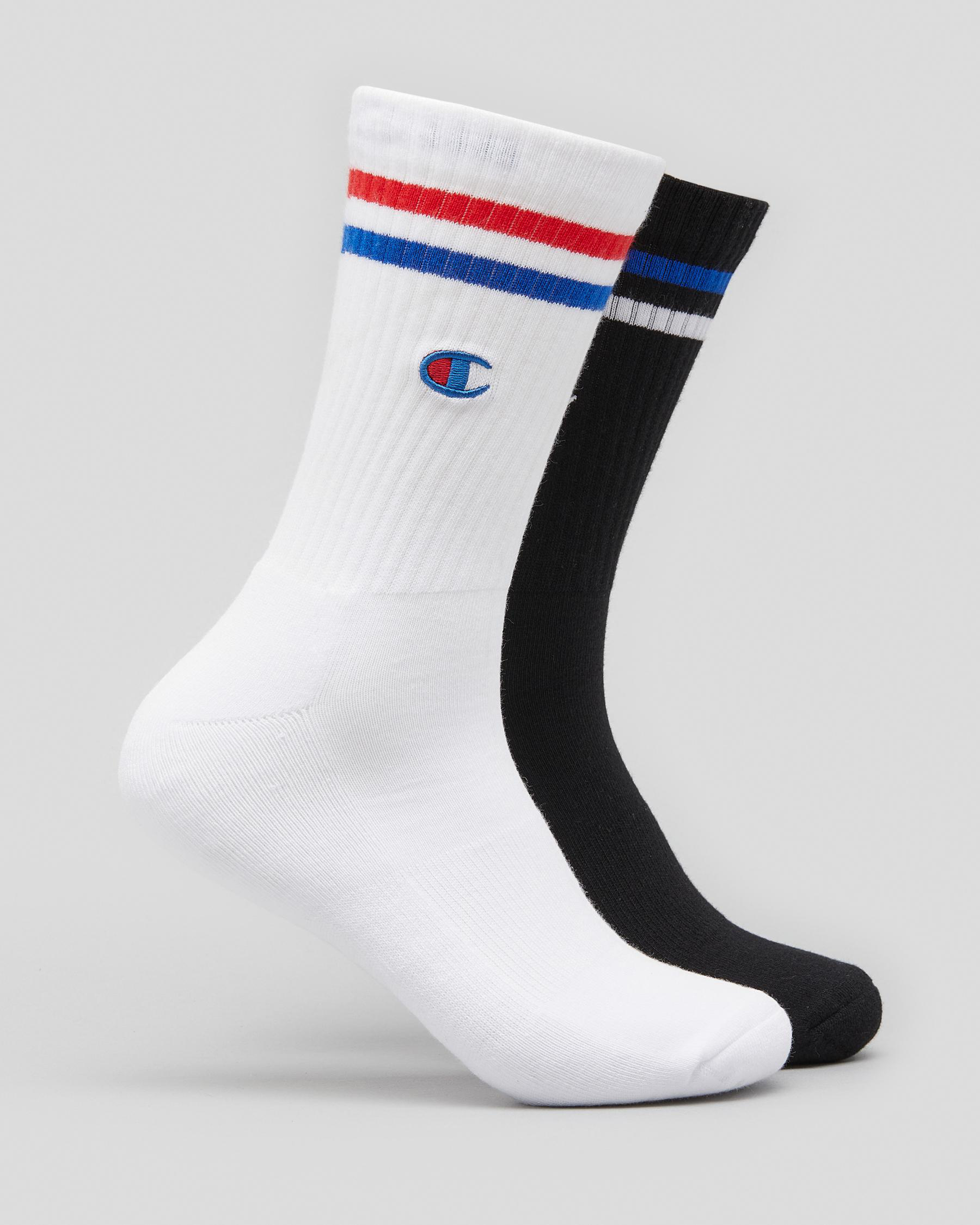 Shop Champion Life Branded Crew Socks 2 Pack In White/black - Fast ...
