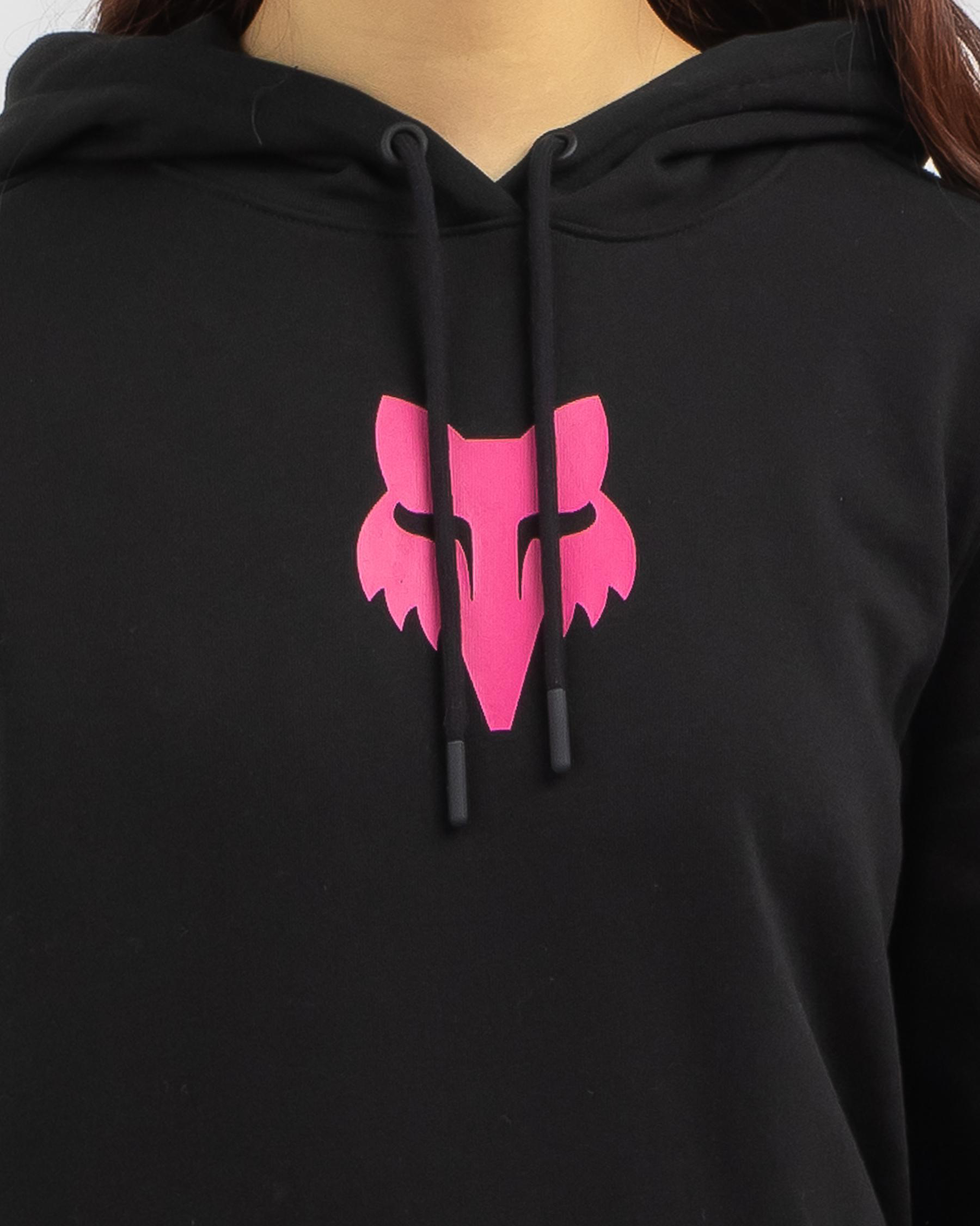 Shop Fox Fox Head Fleece Pullover Hoodie In Black/pink - Fast Shipping ...