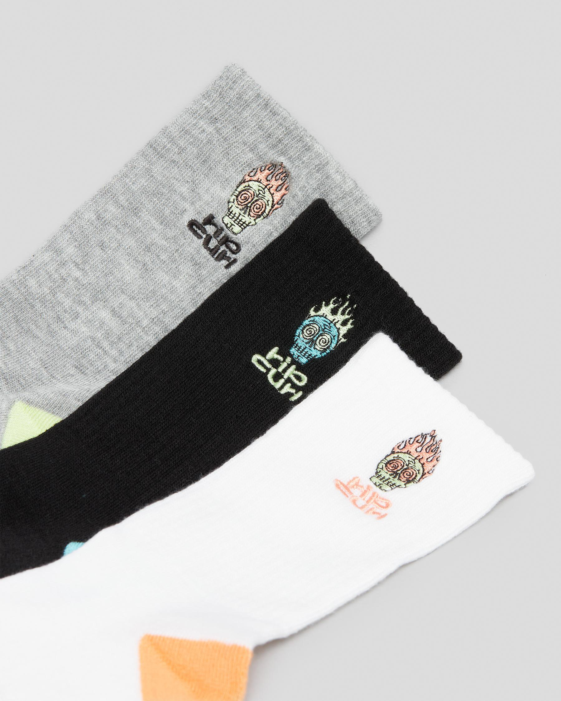 Shop Rip Curl Boys' Art Crew Socks 3 Pack In Black/blue - Fast Shipping ...