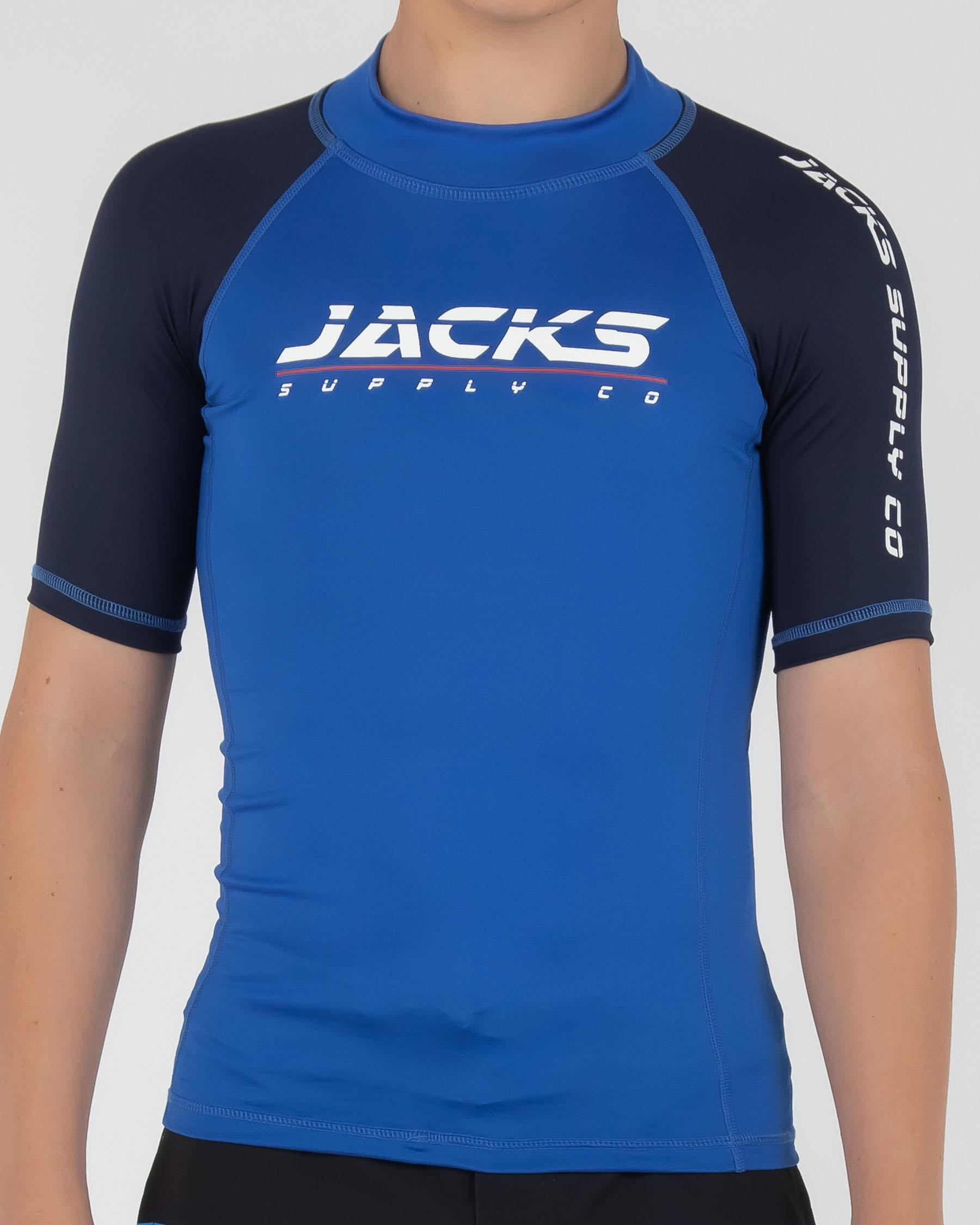 Shop Jacks Boys' Whitewash Short Sleeve Rash Vest In Navy/cyan - Fast ...