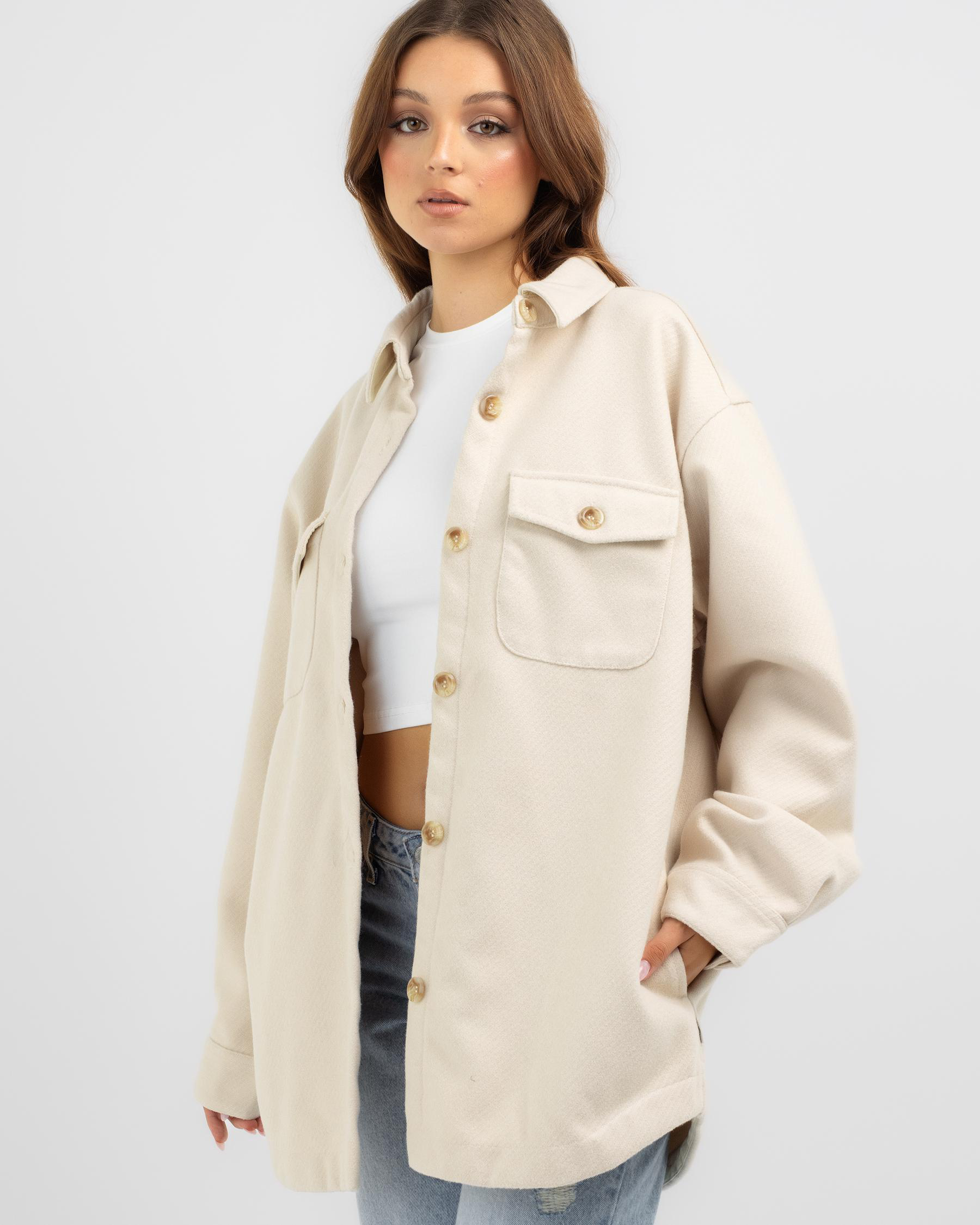 Shop Rhythm Classic Minimal Shacket In Oat - Fast Shipping & Easy ...