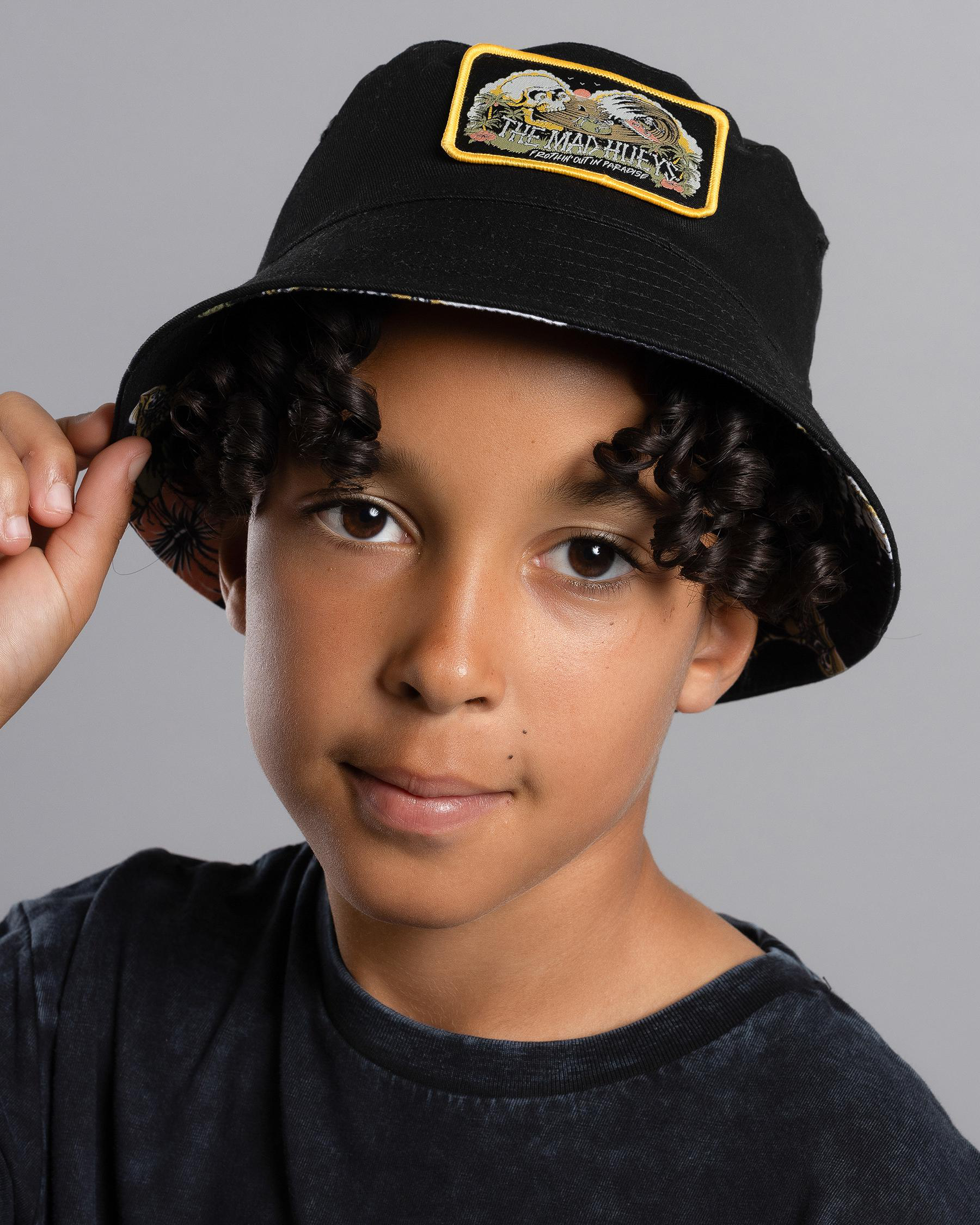 Shop The Mad Hueys Boys' Frothin Out Reversible Bucket Hat In Black ...