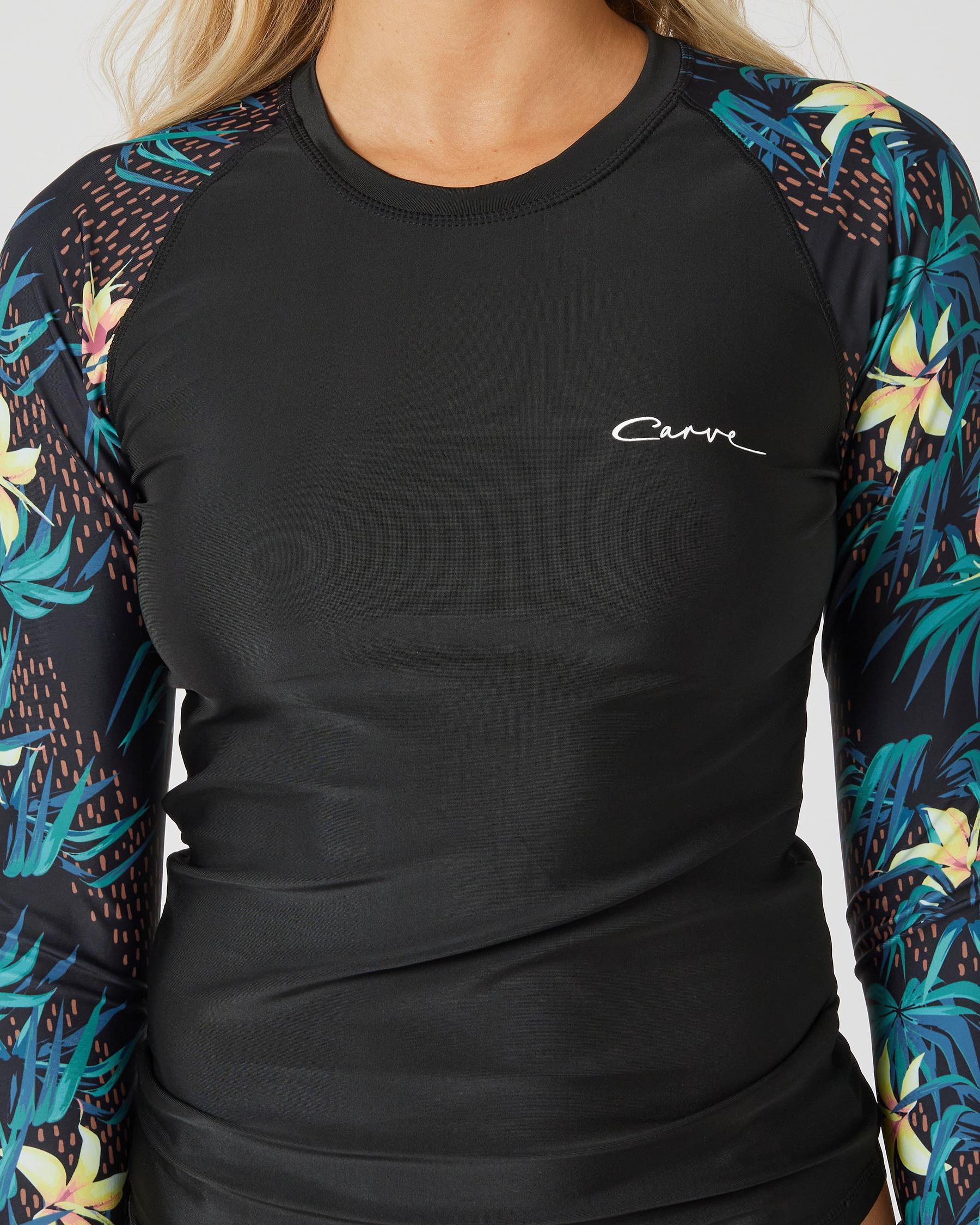 Shop Carve Calypso Long Sleeve Rash Vest In Black/floral - Fast ...