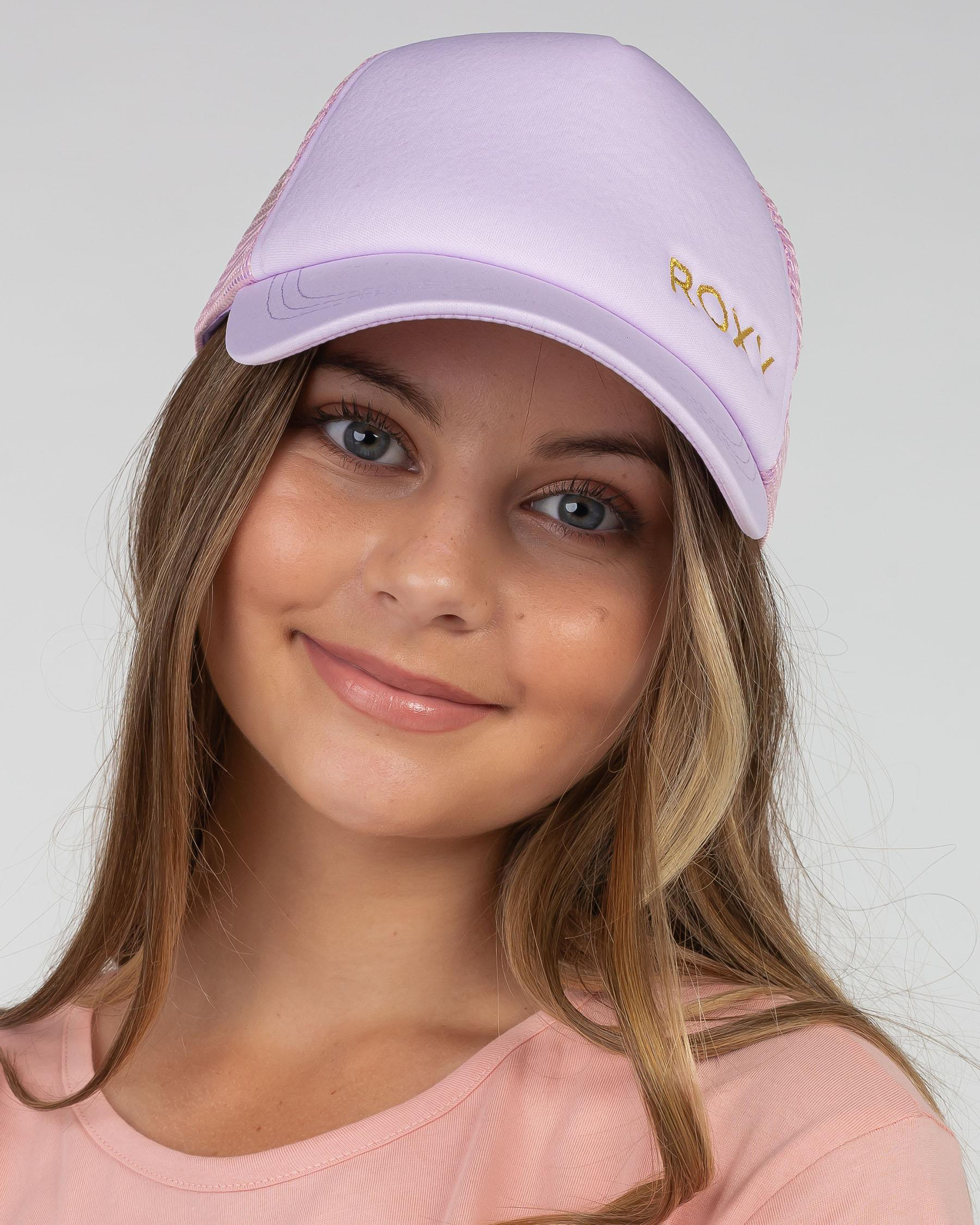 Shop Roxy Girls' North Sister Trucker Cap In Lavender Fog - Fast ...