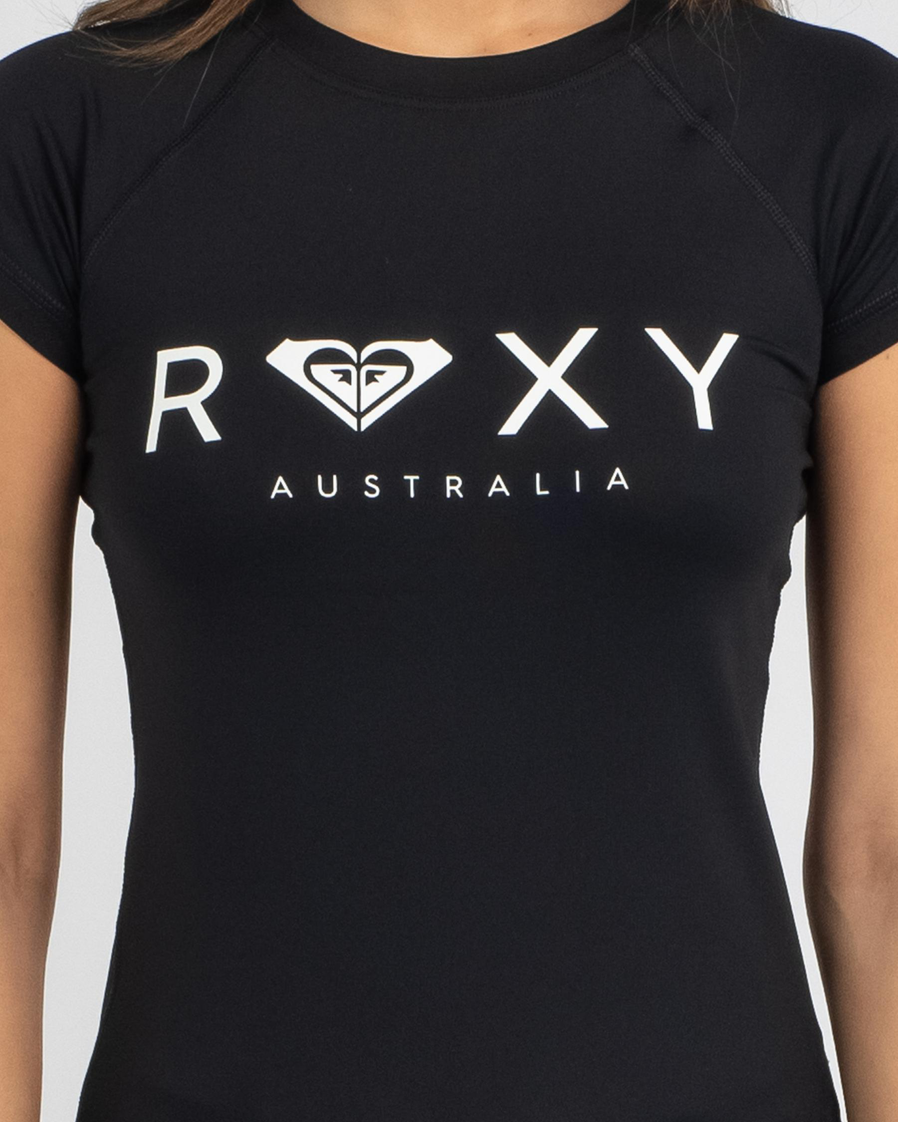 Shop Roxy In the Swell Cap Sleeve Rash Vest In Anthracite - Fast ...