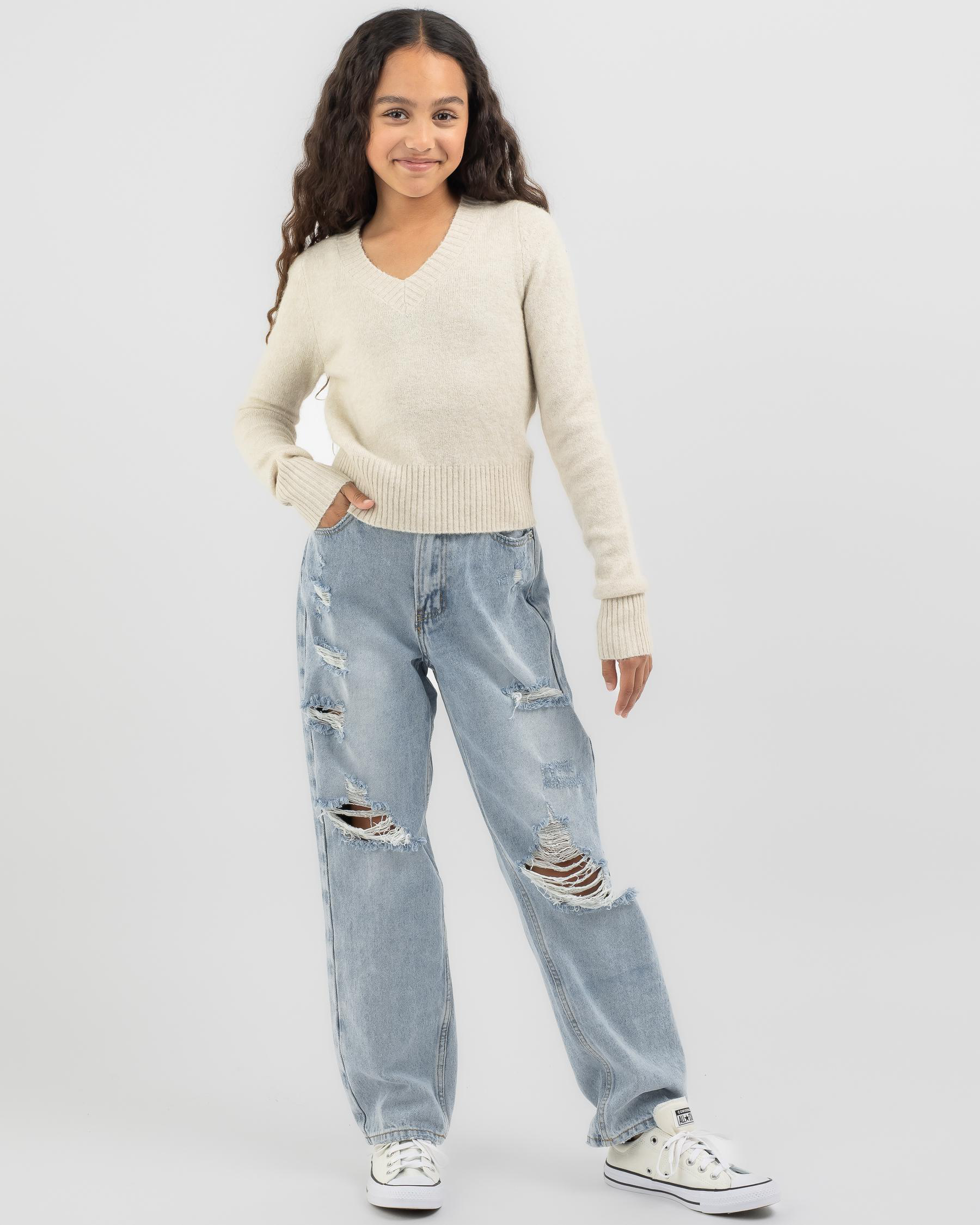 Shop Mooloola Girls' PhD V Neck Knit Jumper In Seashell - Fast Shipping ...