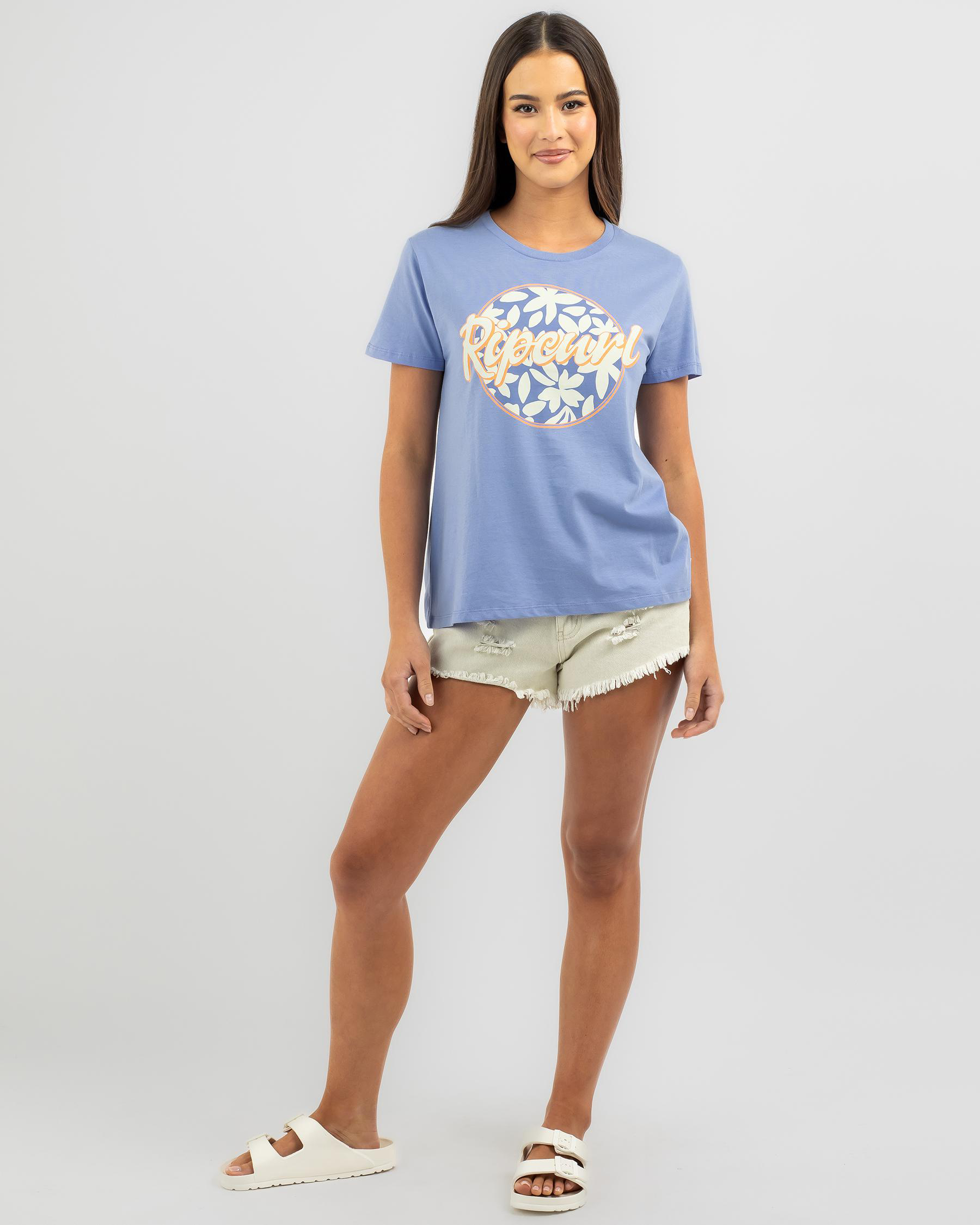 Shop Rip Curl LA Quinta Tropics T-Shirt In Mid Blue - Fast Shipping ...