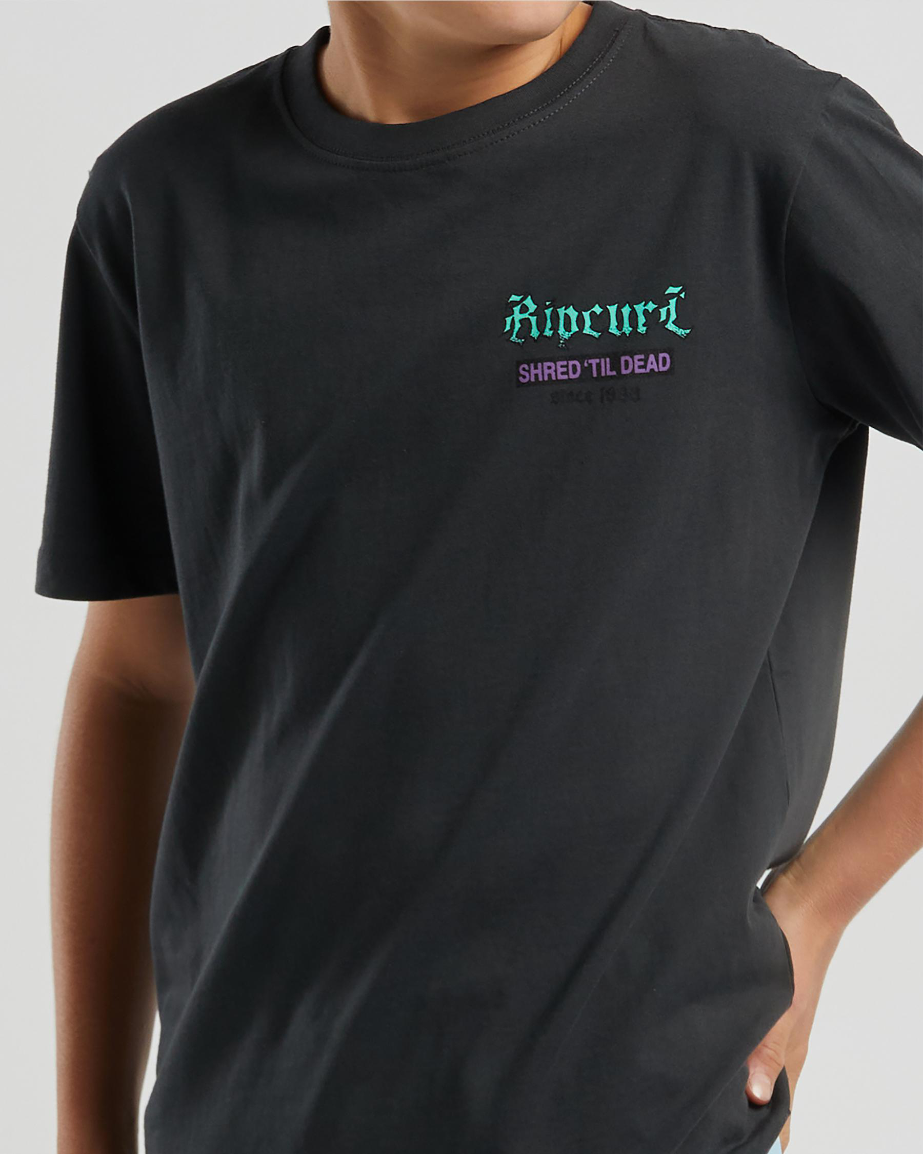 Shop Rip Curl Boys' Shred Til T-Shirt In Washed Black - Fast Shipping ...