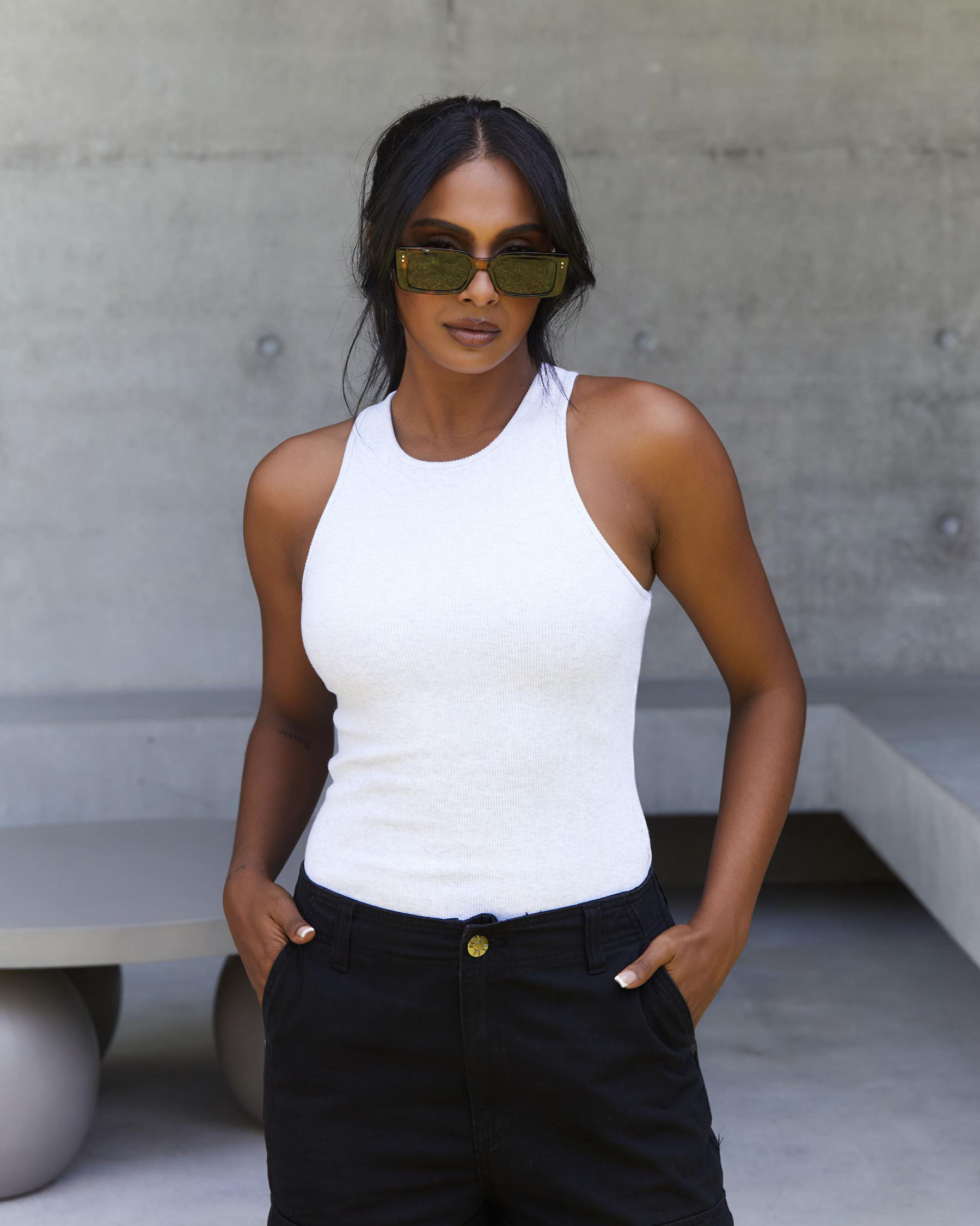 Ava And Ever Sofia Basic Rib Crew Neck Tank In Grey Marle - Fast Shipping & Easy Returns - City ...