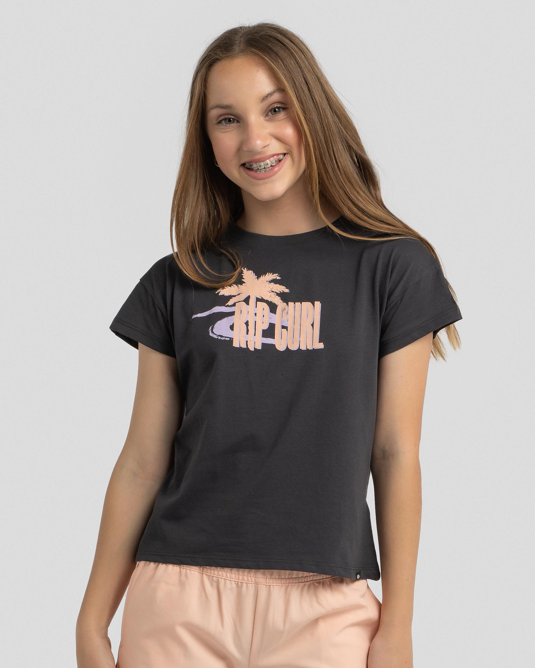 Shop Rip Curl Girls' Twin Fin Crop T-Shirt In Washed Black - Fast ...