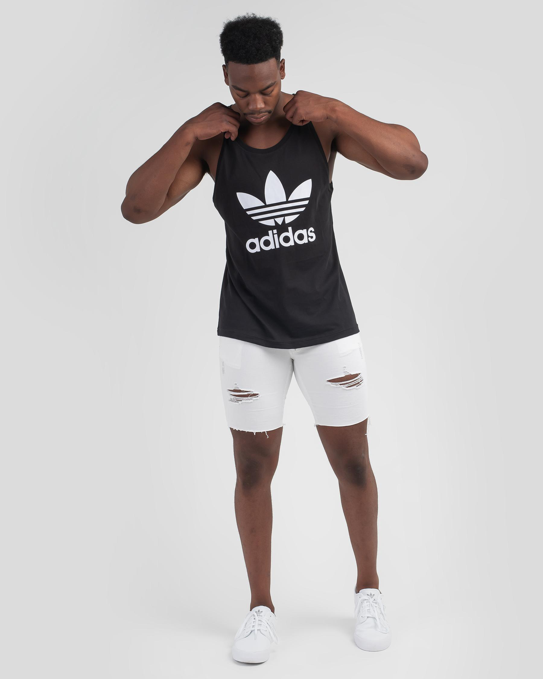 Shop adidas Trefoil Tank In Black/white - Fast Shipping & Easy Returns ...