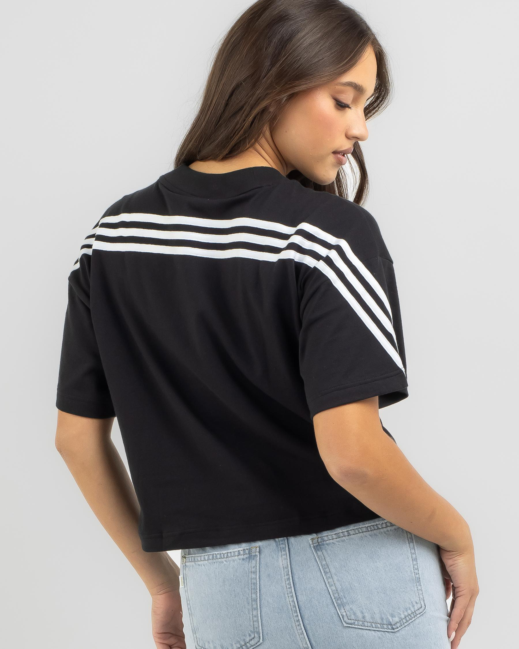 Shop adidas Future Icons 3 Stripe T-Shirt In Black - Fast Shipping ...