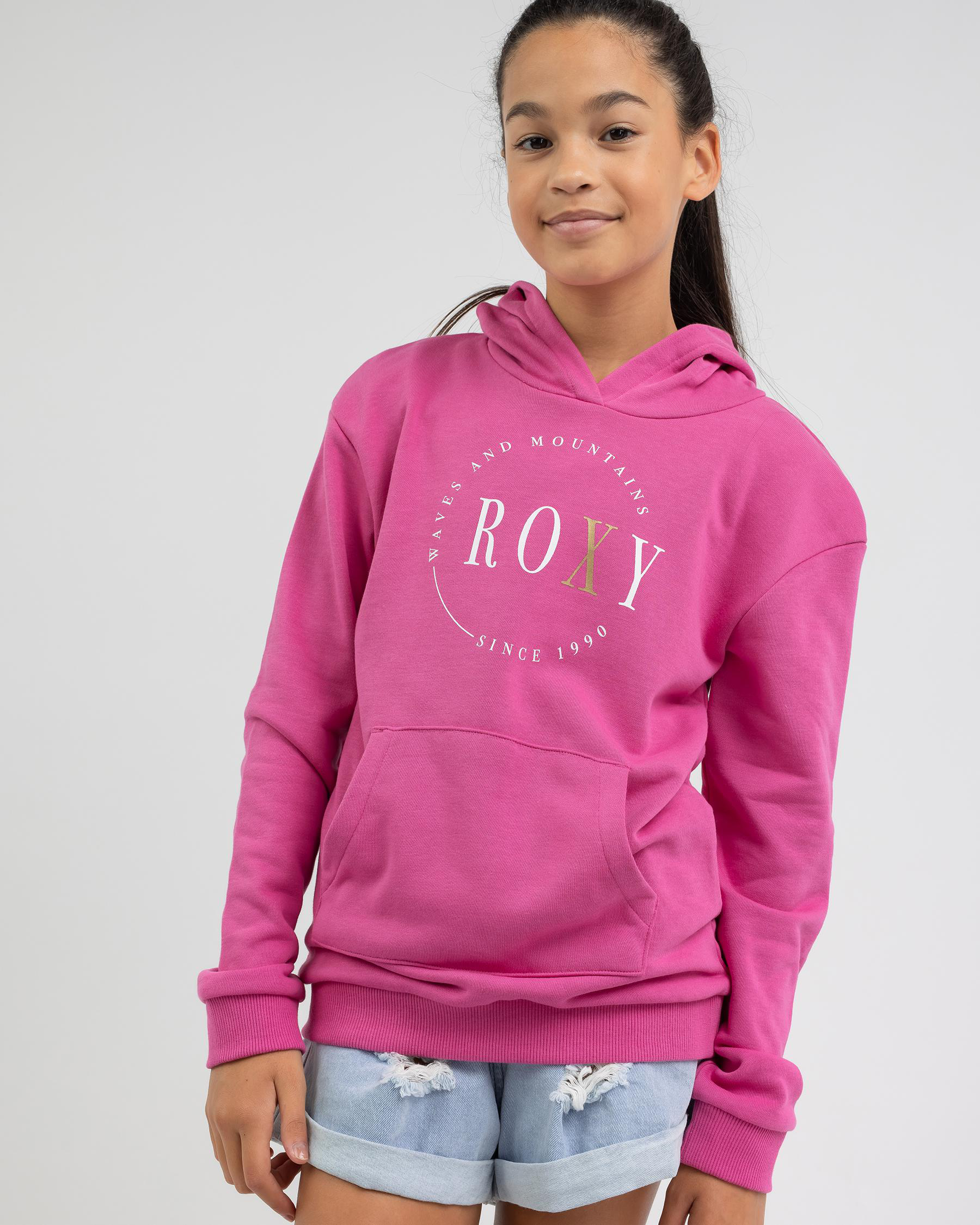 Shop Roxy Girls' Happiness Forever Hoodie In Pink Guava - Fast Shipping ...