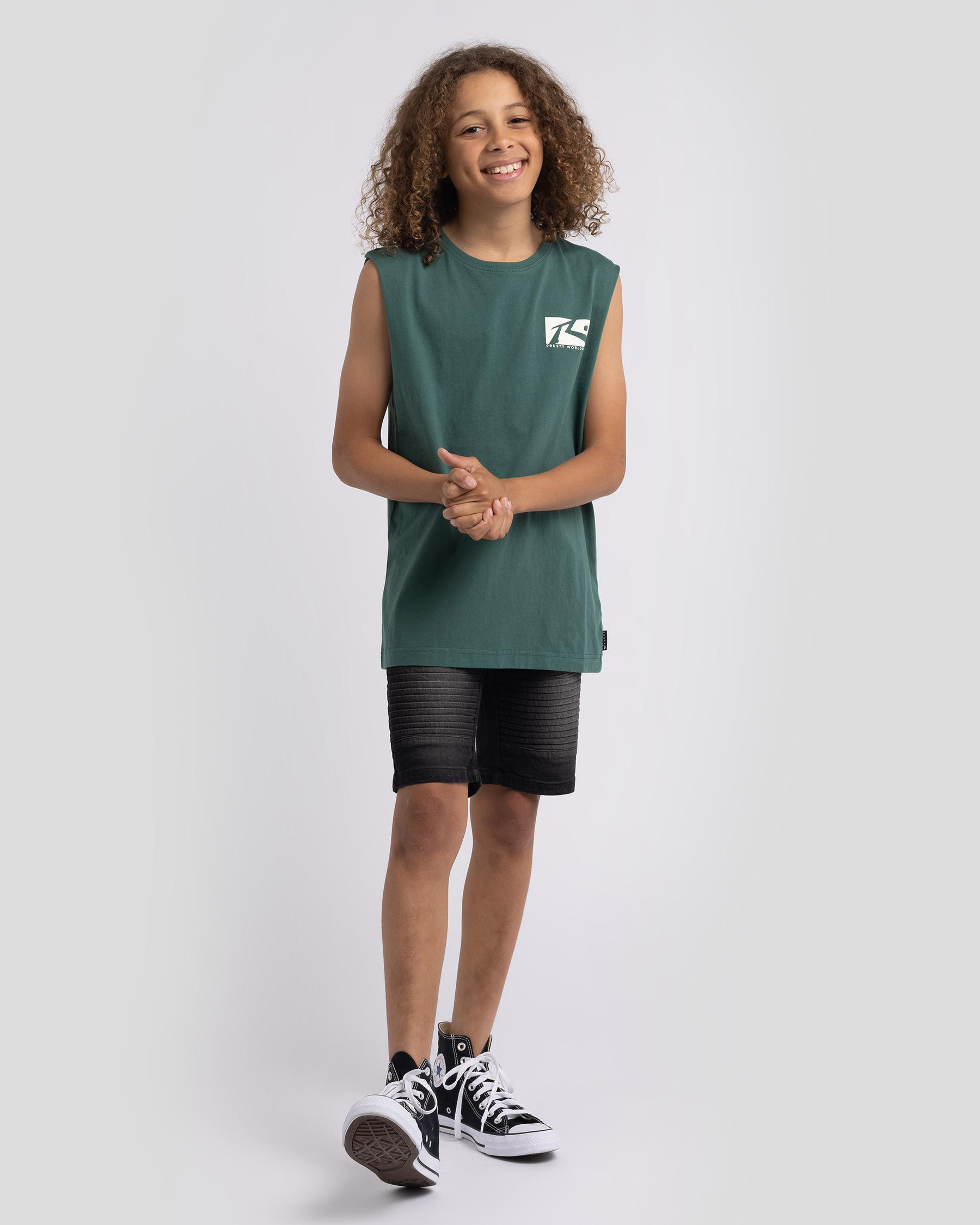 Shop Rusty Boys' Boxed In Muscle Tank In Blue Spruce - Fast Shipping ...