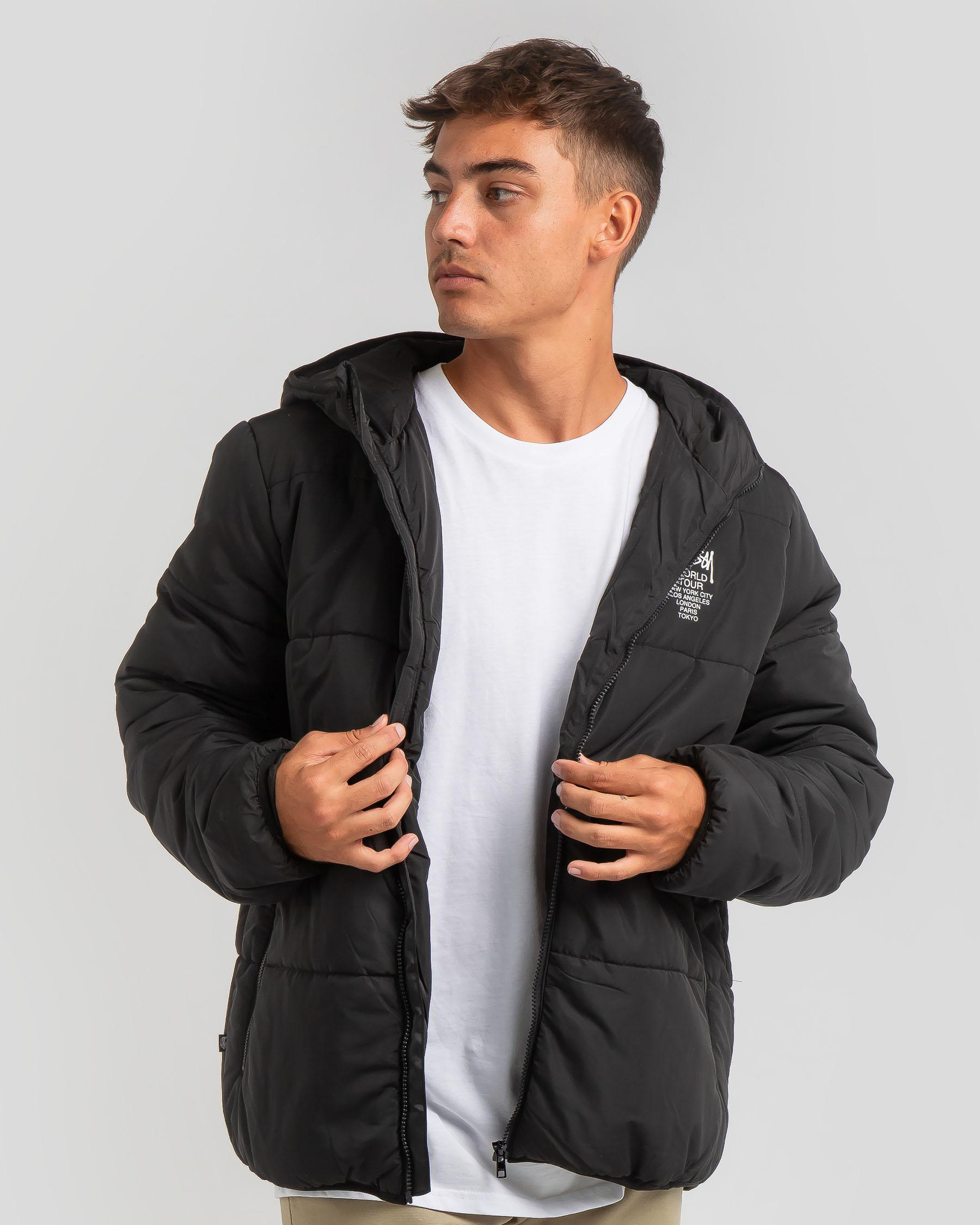 Shop Stussy Worldwide Lightweight Puffa Jacket In Black - Fast Shipping ...