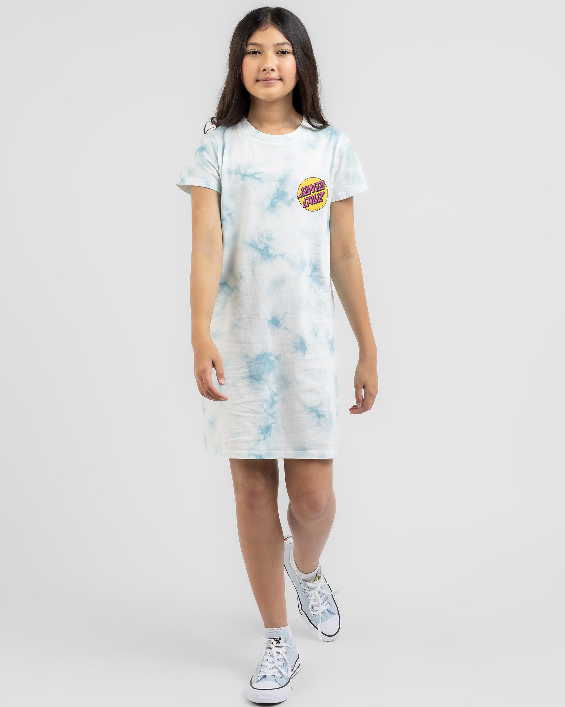Shop Santa Cruz Girls' Other Dot Pop Dress In Aqua Tie Dye - Fast ...