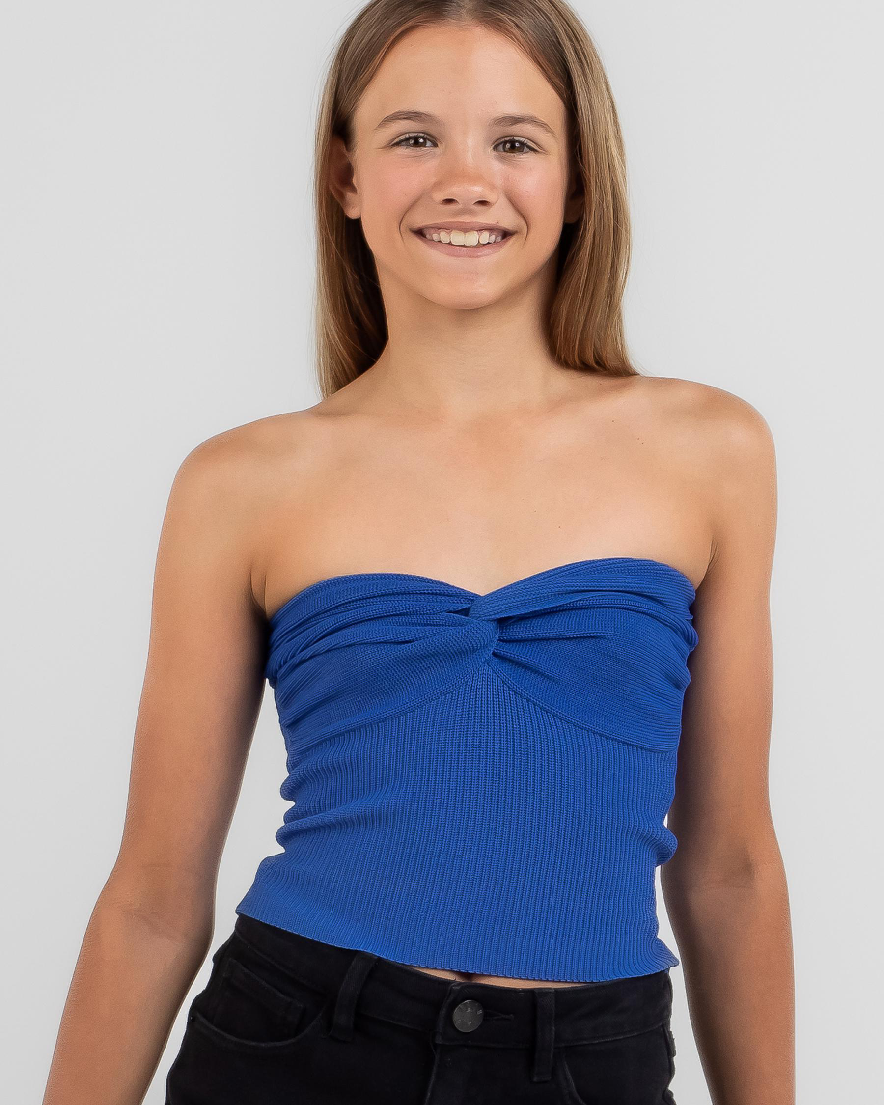 Shop Mooloola Girls' Bianca Knit Tube Top In Blue - Fast Shipping ...