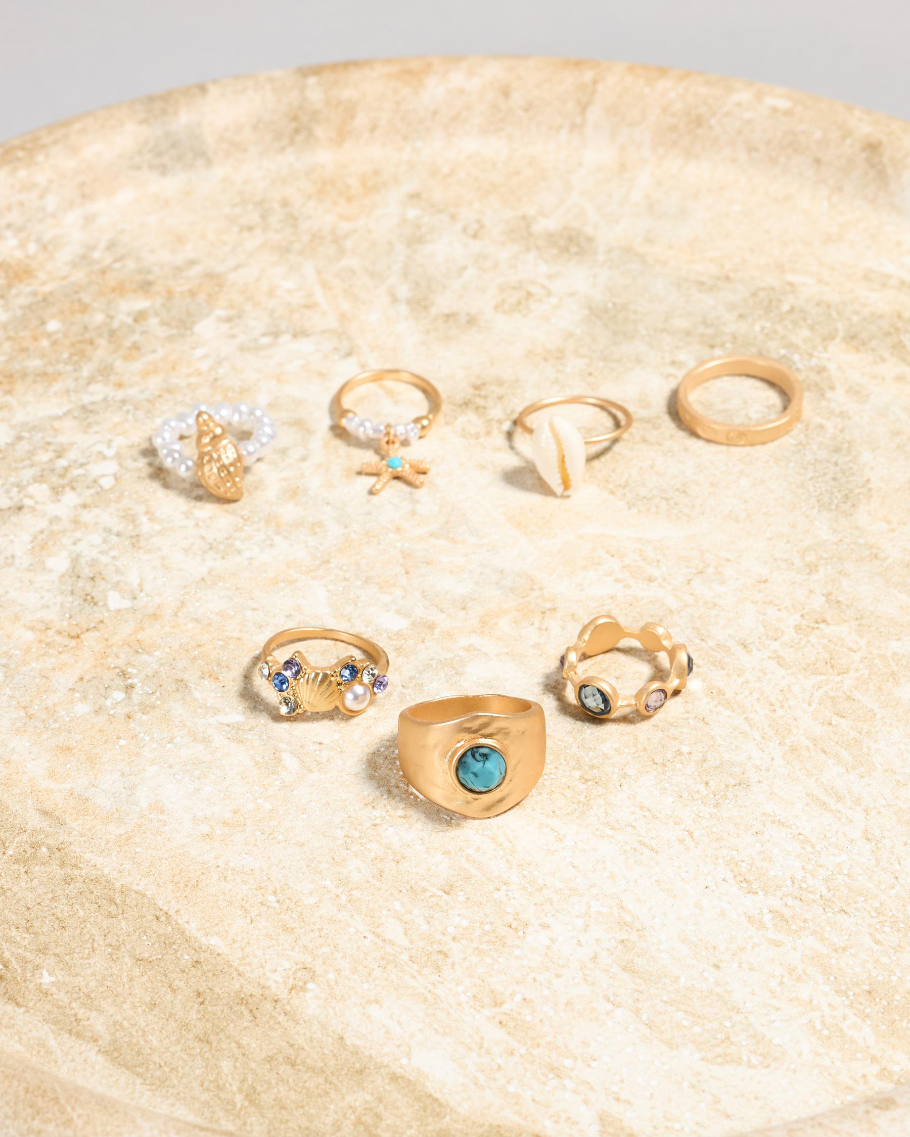 Shop Karyn In LA Island Cove Ring Pack In Matte Gold/ Turquose - Fast Shipping & Easy Returns ...