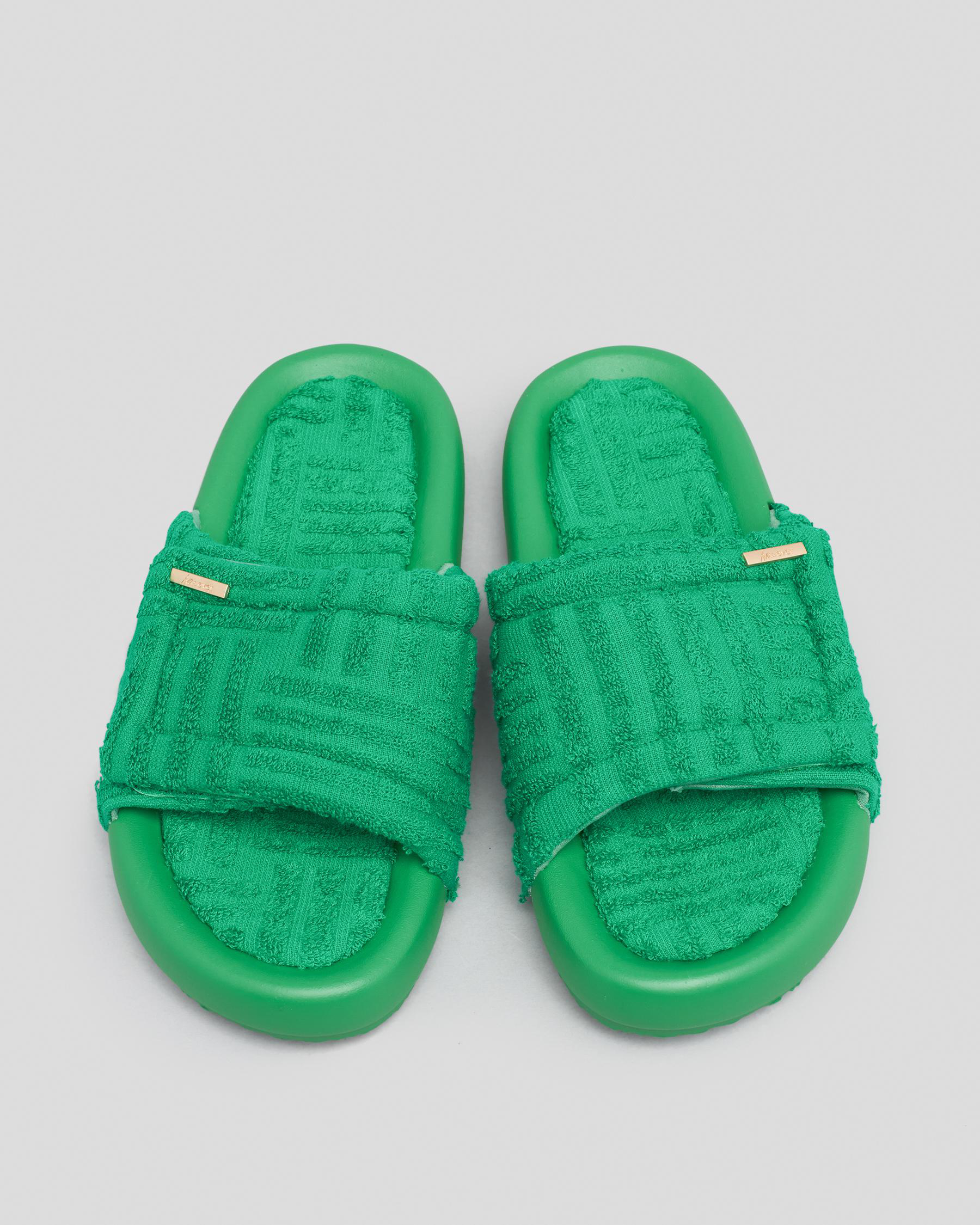 Shop Ava And Ever Veda Towelling Slide Sandals In Green - Fast Shipping ...