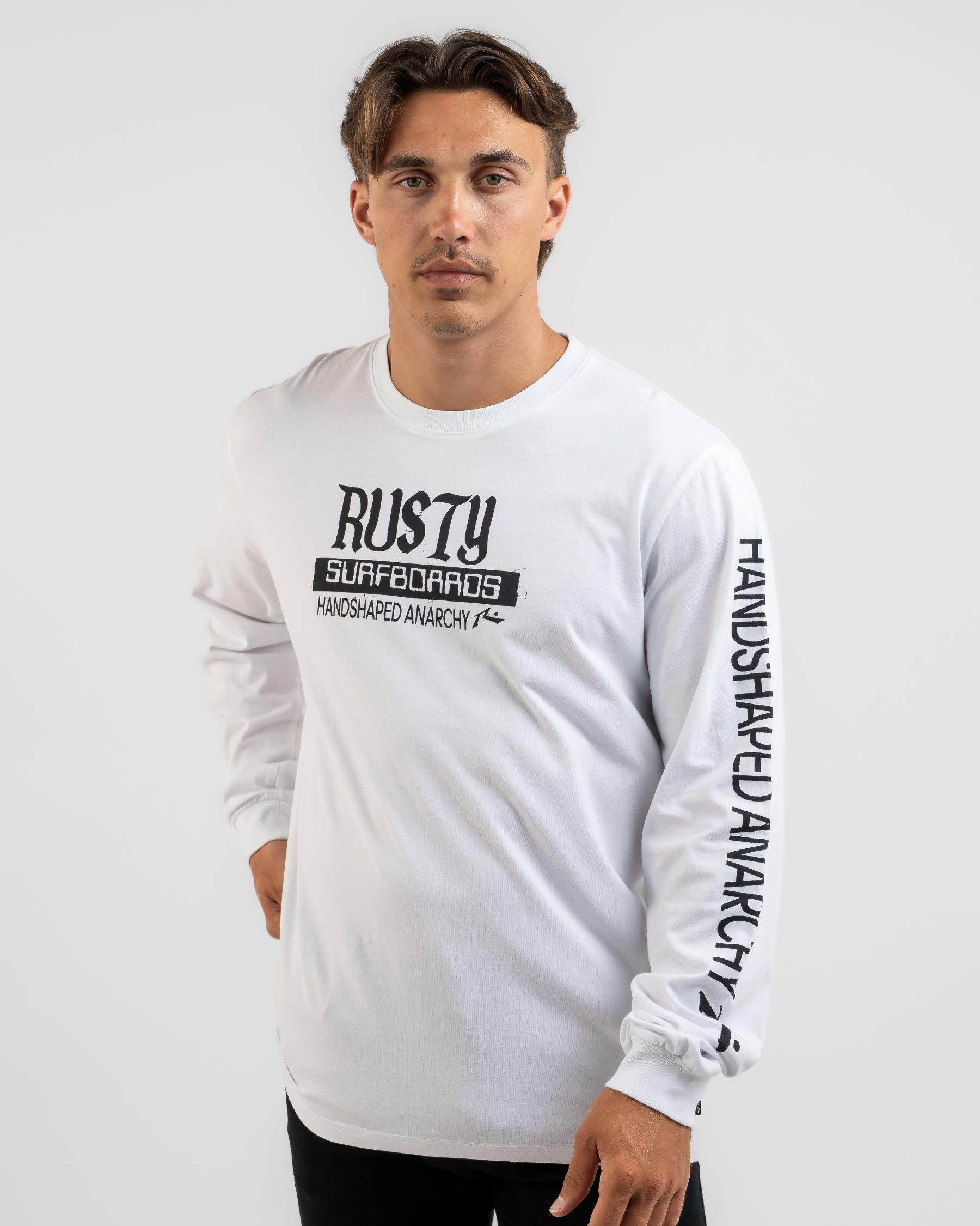 Shop Rusty Flaming Anarchy Long Sleeve T-Shirt In White - Fast Shipping ...