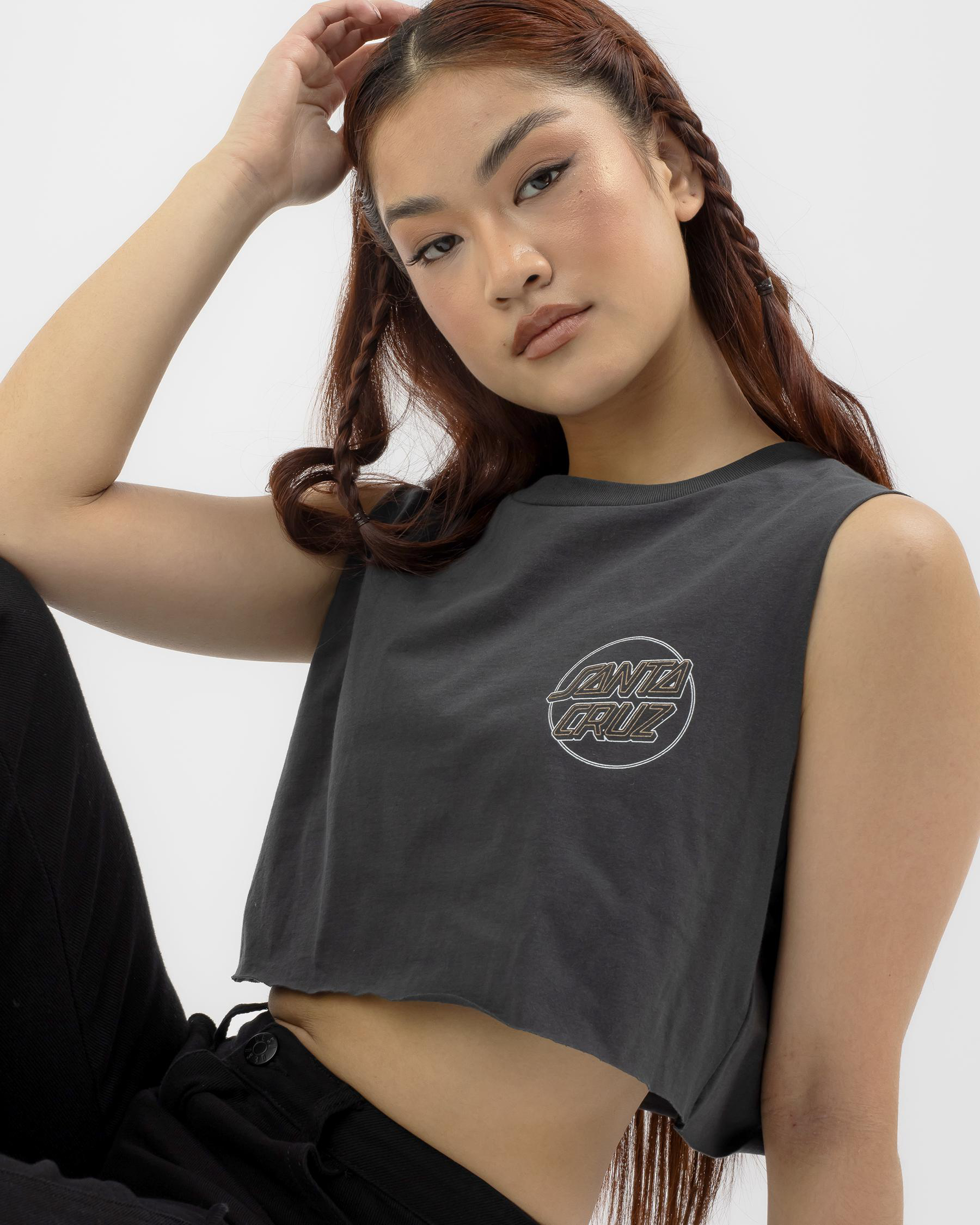 Shop Santa Cruz Moonlight Dot Tank Top In Washed Black - Fast Shipping ...