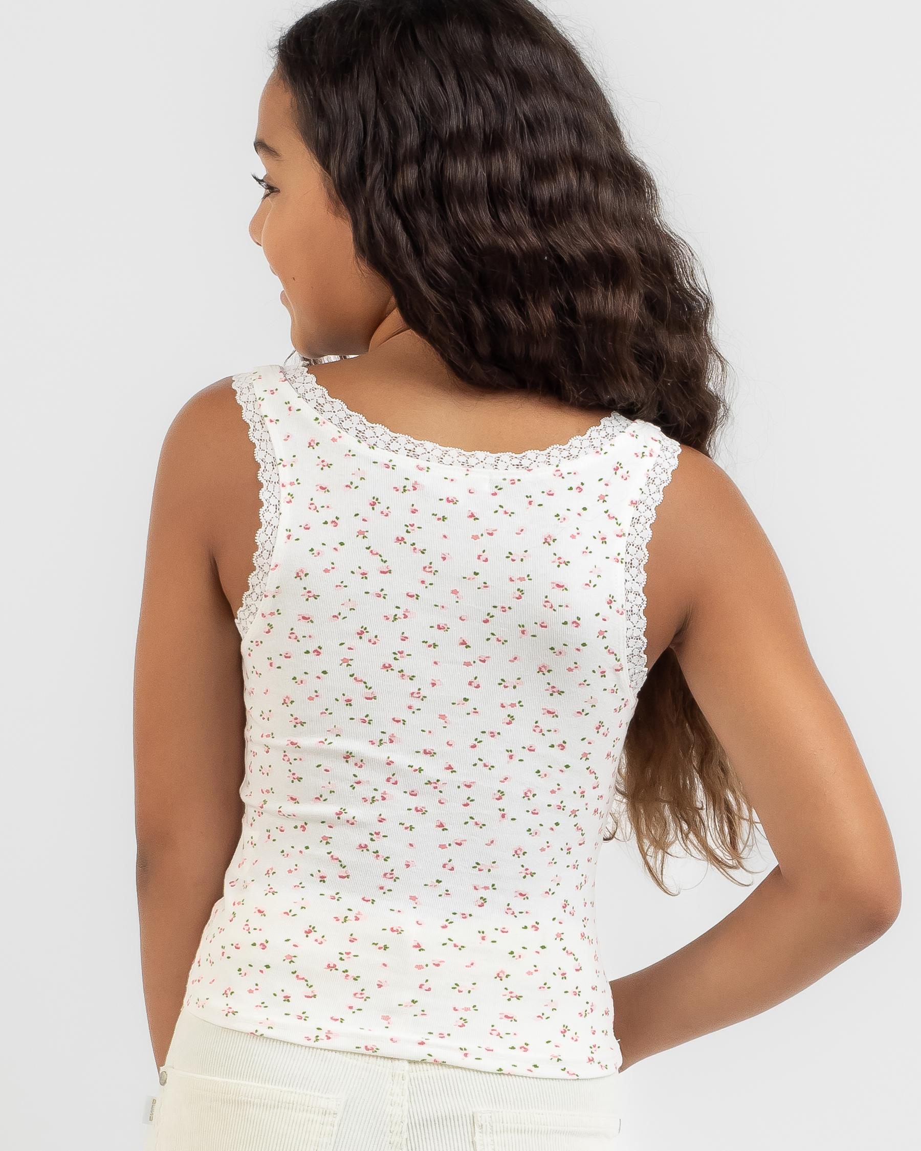 Shop Mooloola Girls' Frankie Lace Tank Top In Pink Floral - Fast ...
