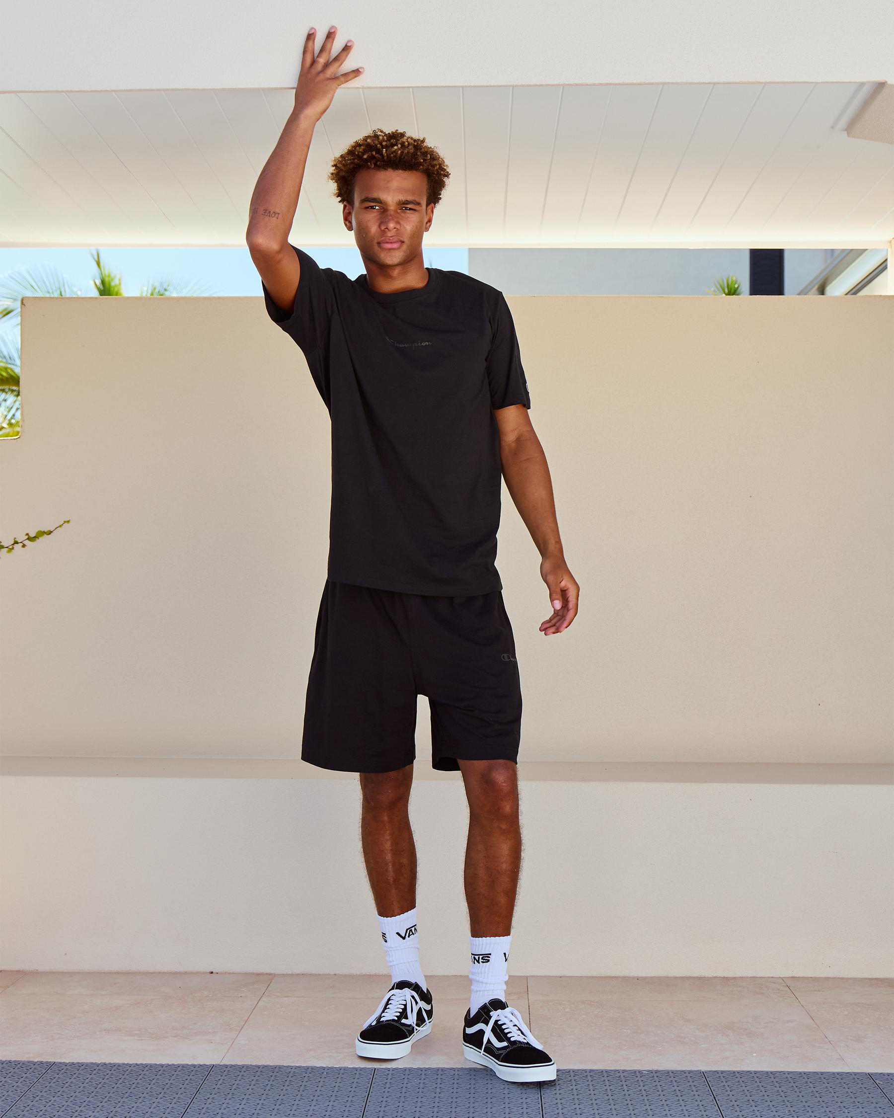 Shop Champion Champion Script Tonal T-Shirt In Black - Fast Shipping ...