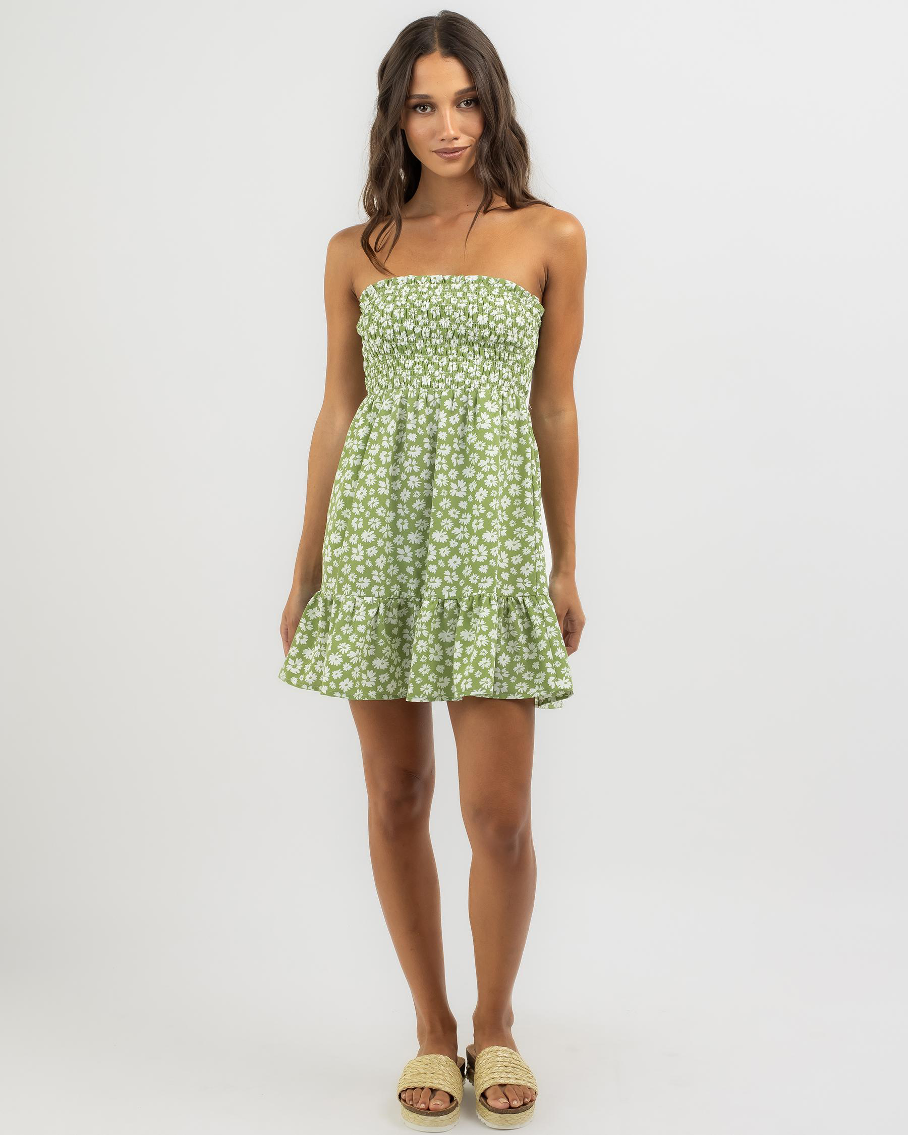 Shop Mooloola Liliana Dress In Green/white - Fast Shipping & Easy ...