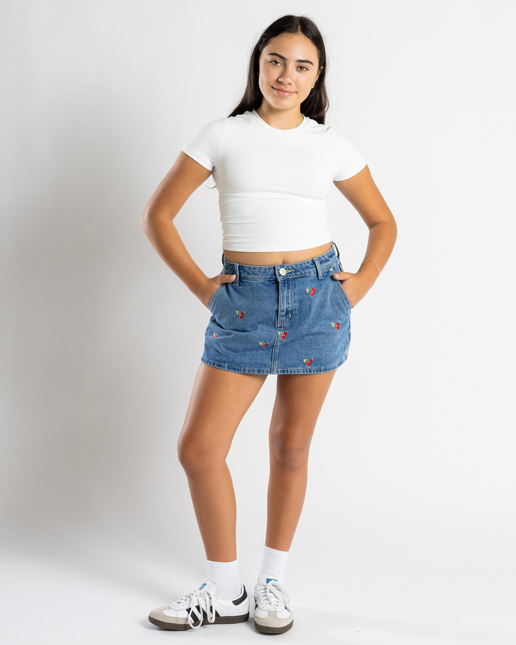 Shop DESU Girls' Allegra Denim Skort In Cherry Dark Mid - Fast Shipping ...