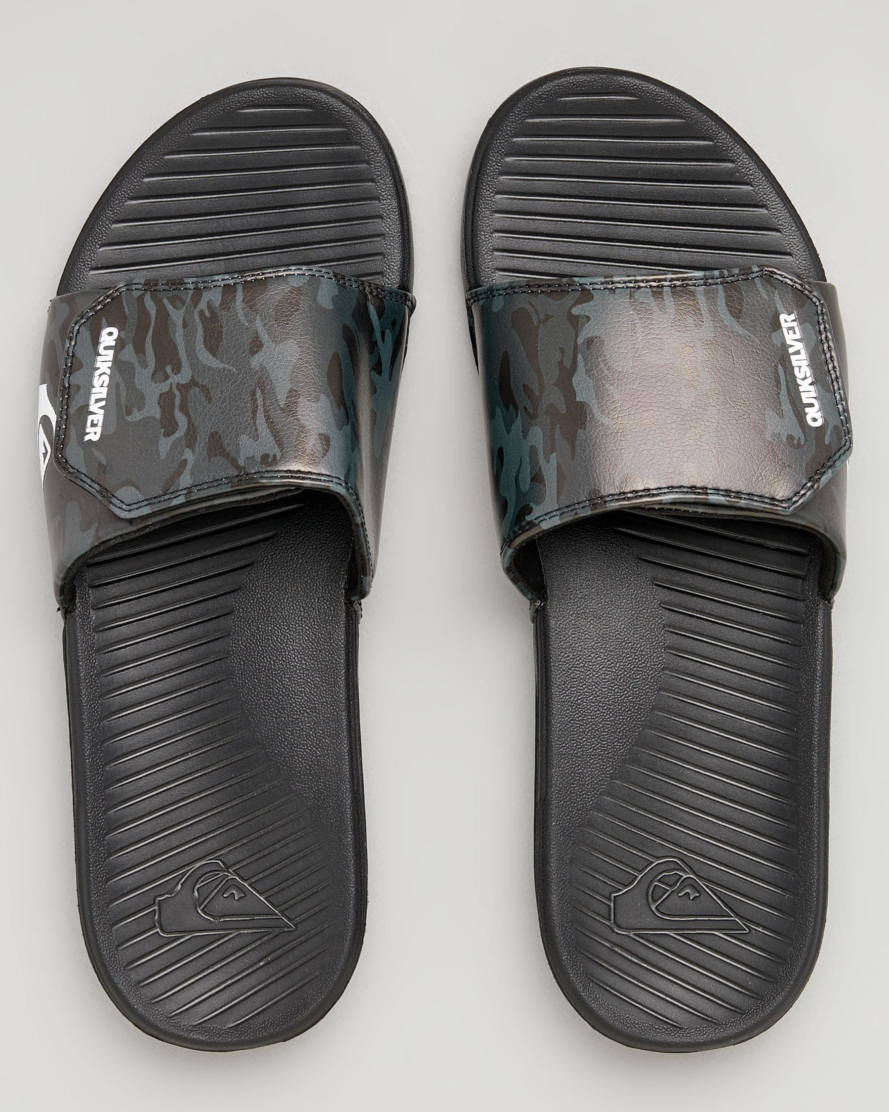 Shop Quiksilver Bright Coast Adjust Slides In Grey/black/black - Fast ...