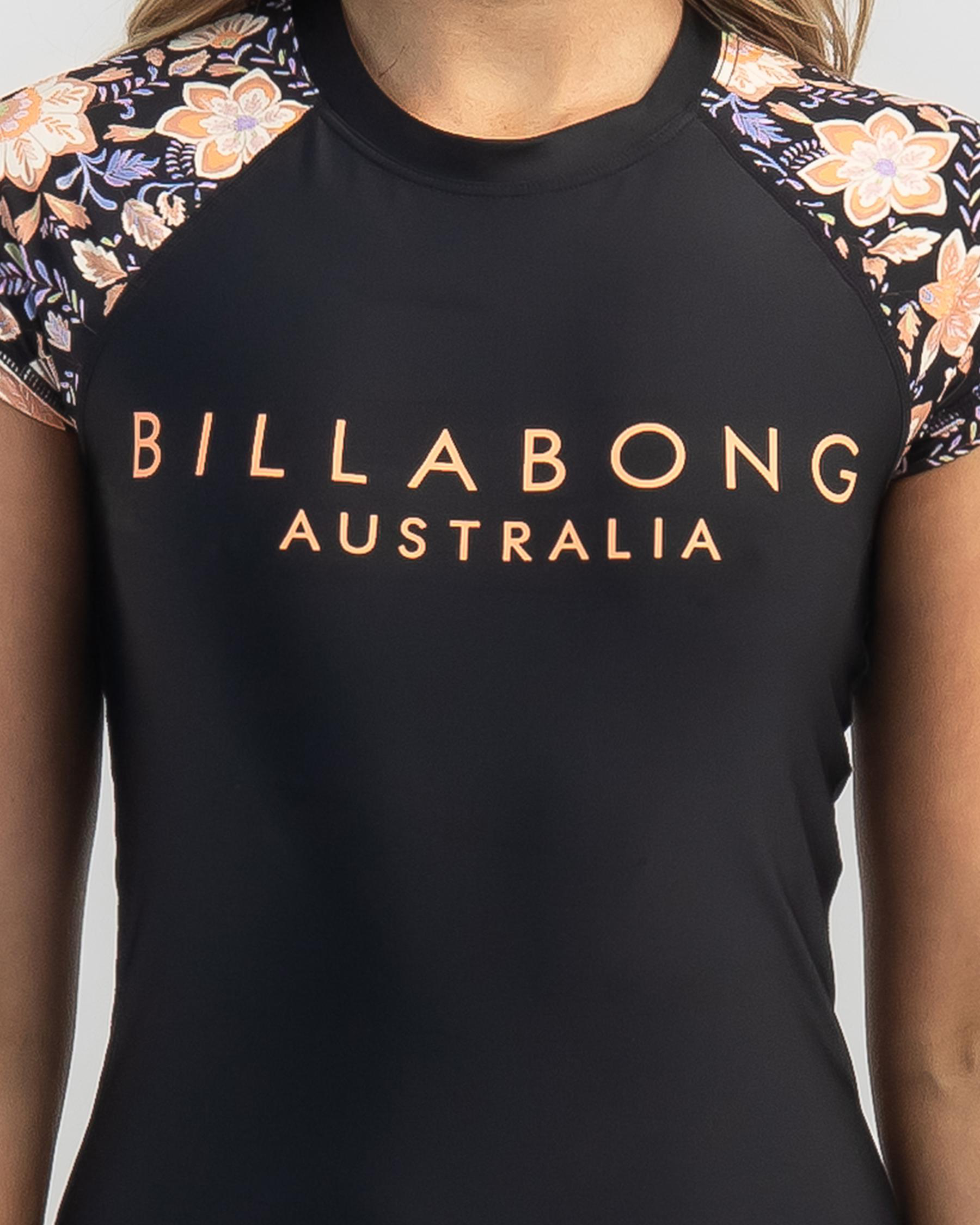 Shop Billabong Hideaway Hippie Wahine Cap Sleeve Rash Vest In Black ...