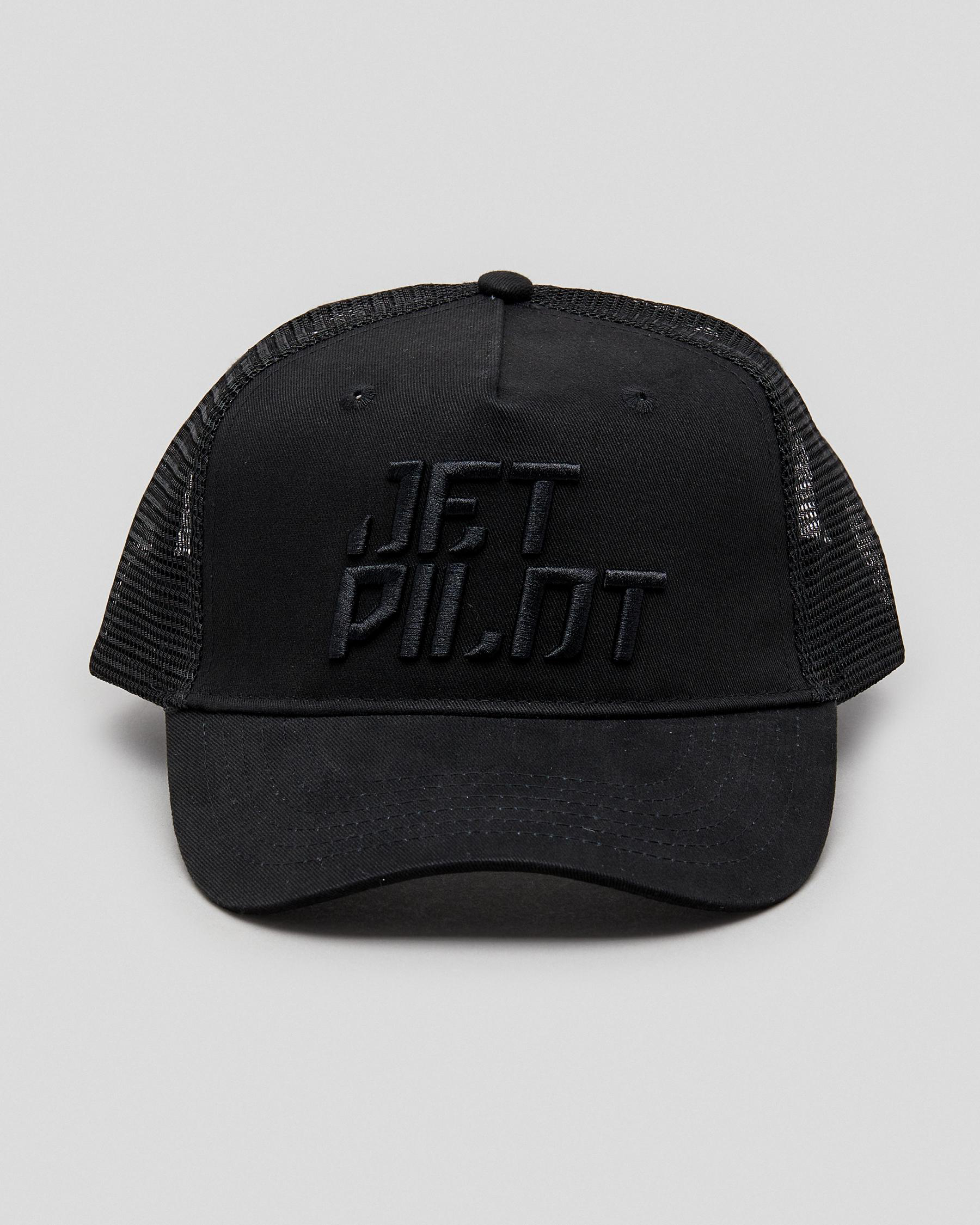 Shop Jetpilot Corp Mens Curved Trucker Cap In Black - Fast Shipping ...