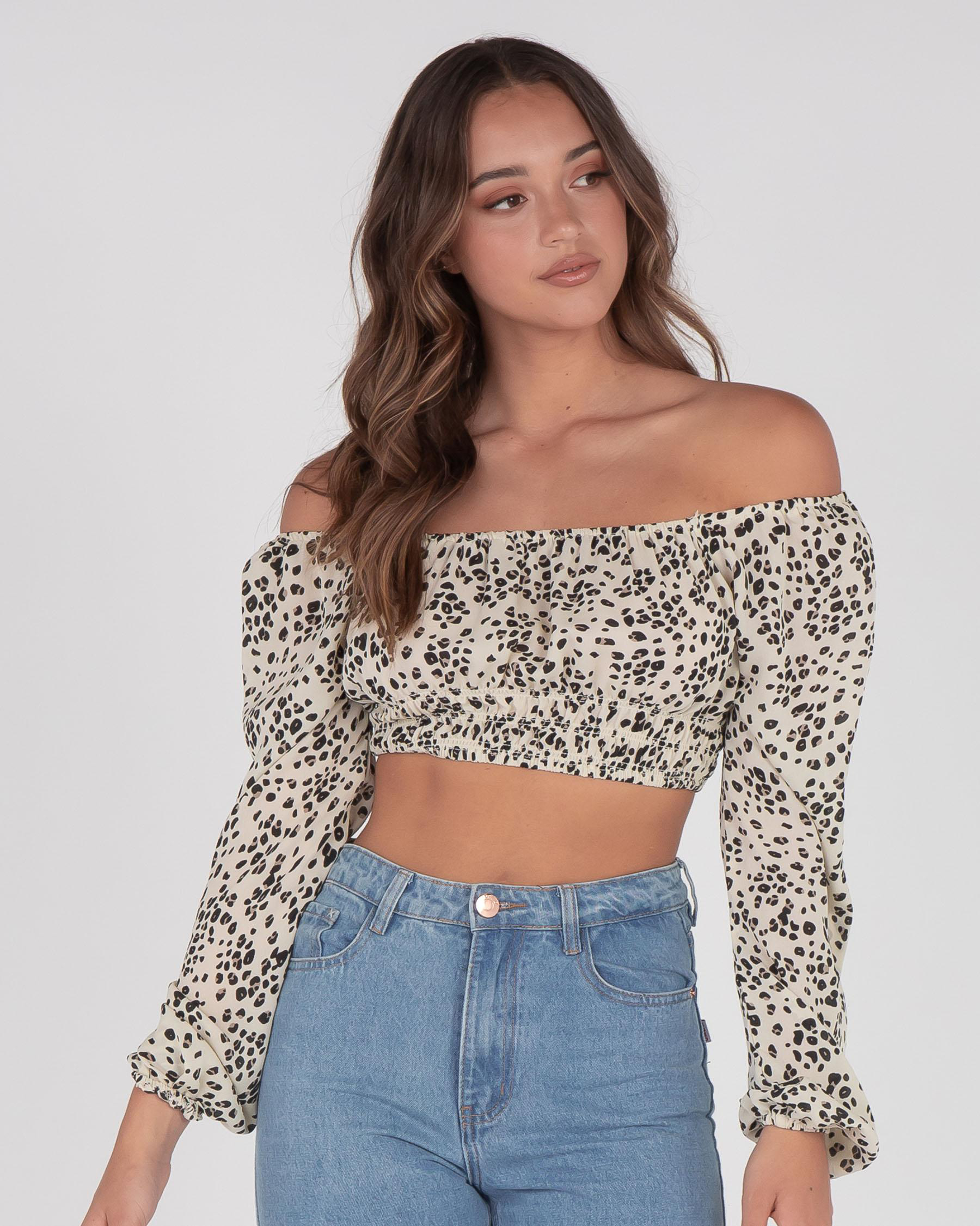 Shop Mooloola Mia Top In Leopard Beige - Fast Shipping & Easy Returns ...