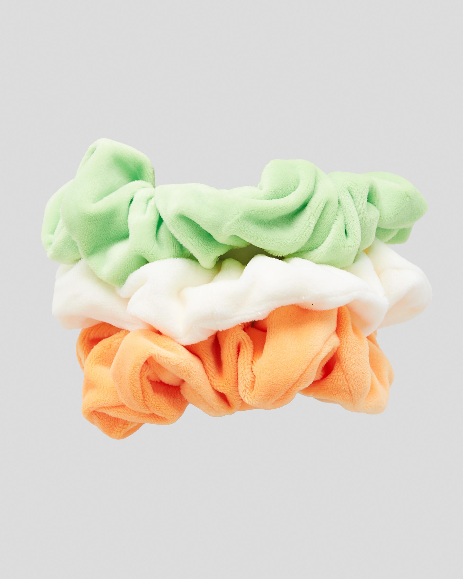 Shop Karyn In LA Velvet Scrunchie Pack In Apple/mango/ecru - Fast ...