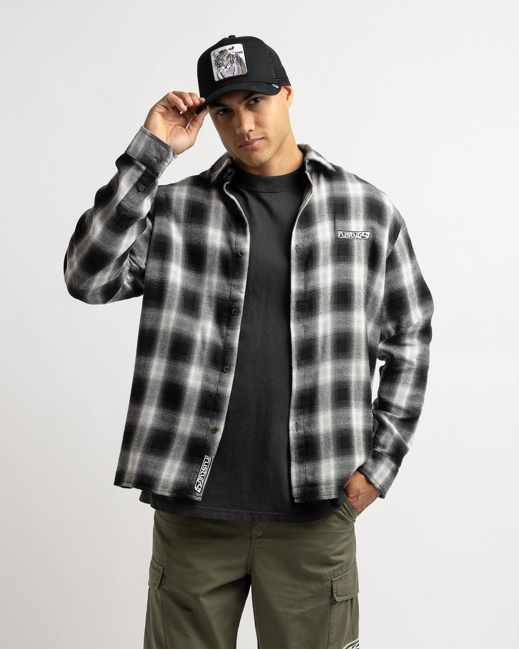 Shop Rusty Neon Dreams Long Sleeve Flanno Shirt In Coal - Fast Shipping & Easy Returns - City ...