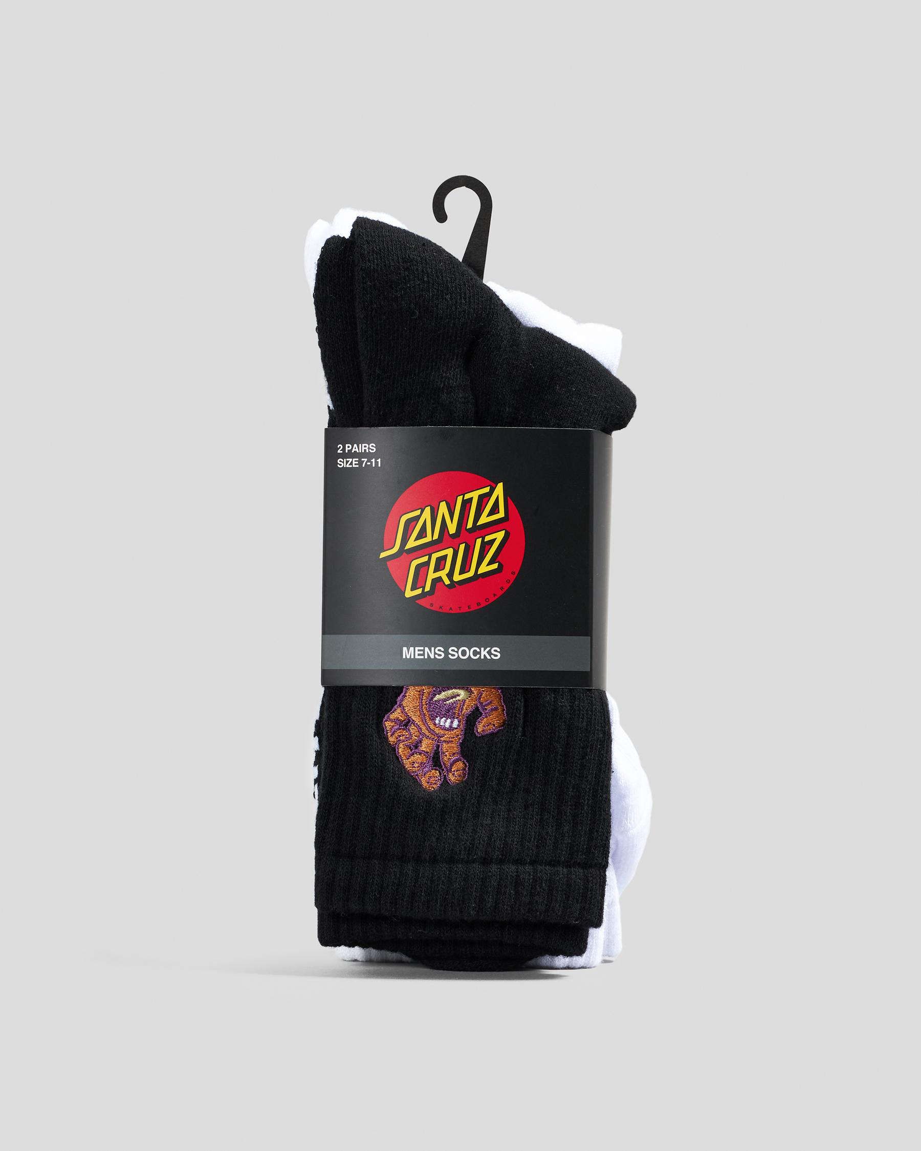Shop Santa Cruz Screaming Hand Crew Socks 2 Pack In Black-white - Fast ...