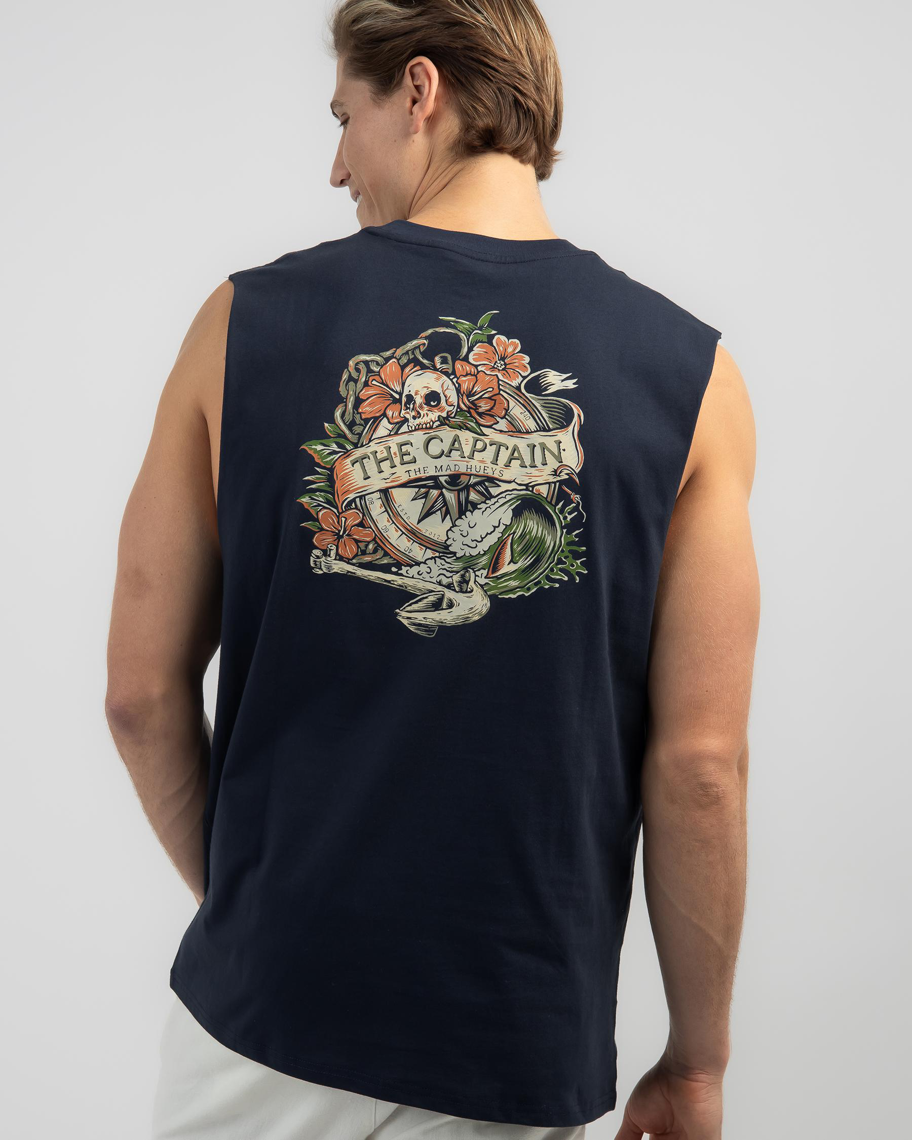 Shop The Mad Hueys Captain Compass Muscle Tank In Navy - Fast Shipping ...