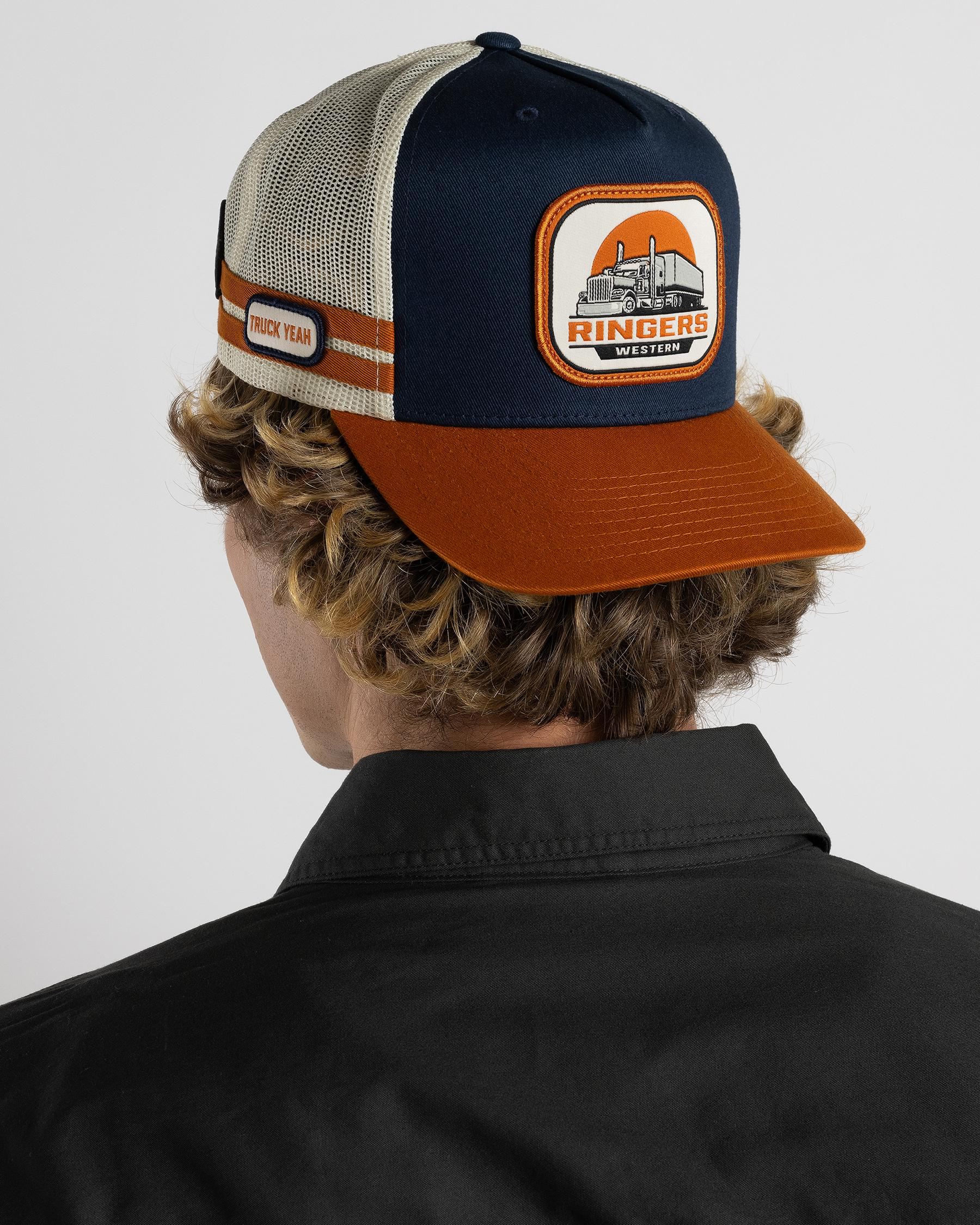 Shop Ringers Western Big Rig Trucker Cap In Navy/burnt Orange - Fast ...