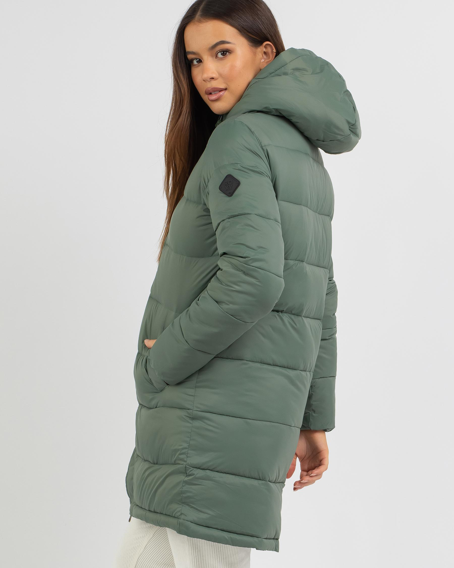 Roxy Ocean Peaks Hooded Puffer Jacket In Laurel Wreath - FREE* Shipping ...