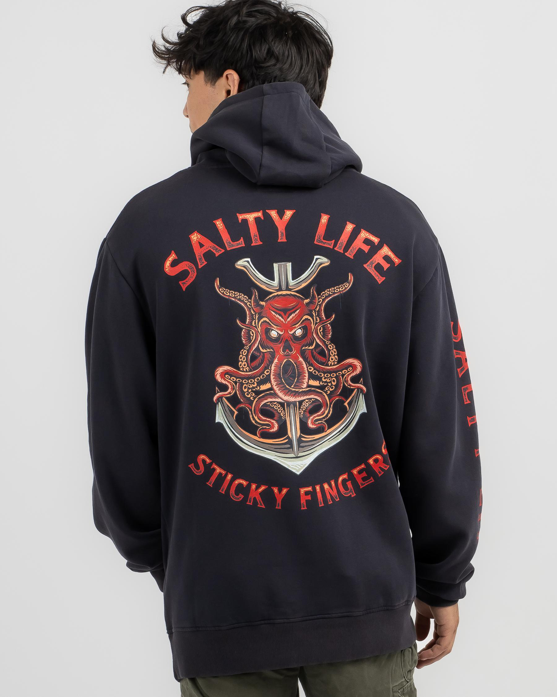 Shop Salty Life Sticky Fingers Hoodie In Navy Acid - Fast Shipping ...