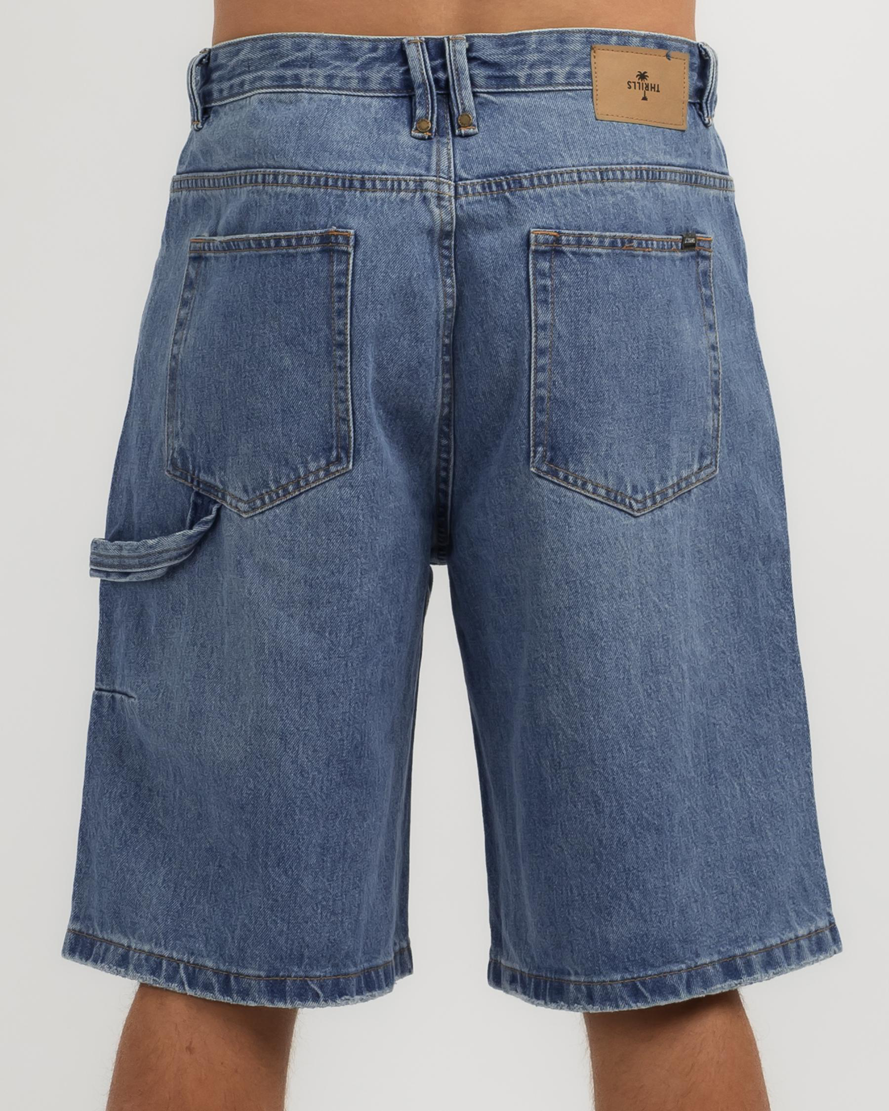 Shop Thrills Big Slacker Denim Shorts In Dark Dust Blue - Fast Shipping ...