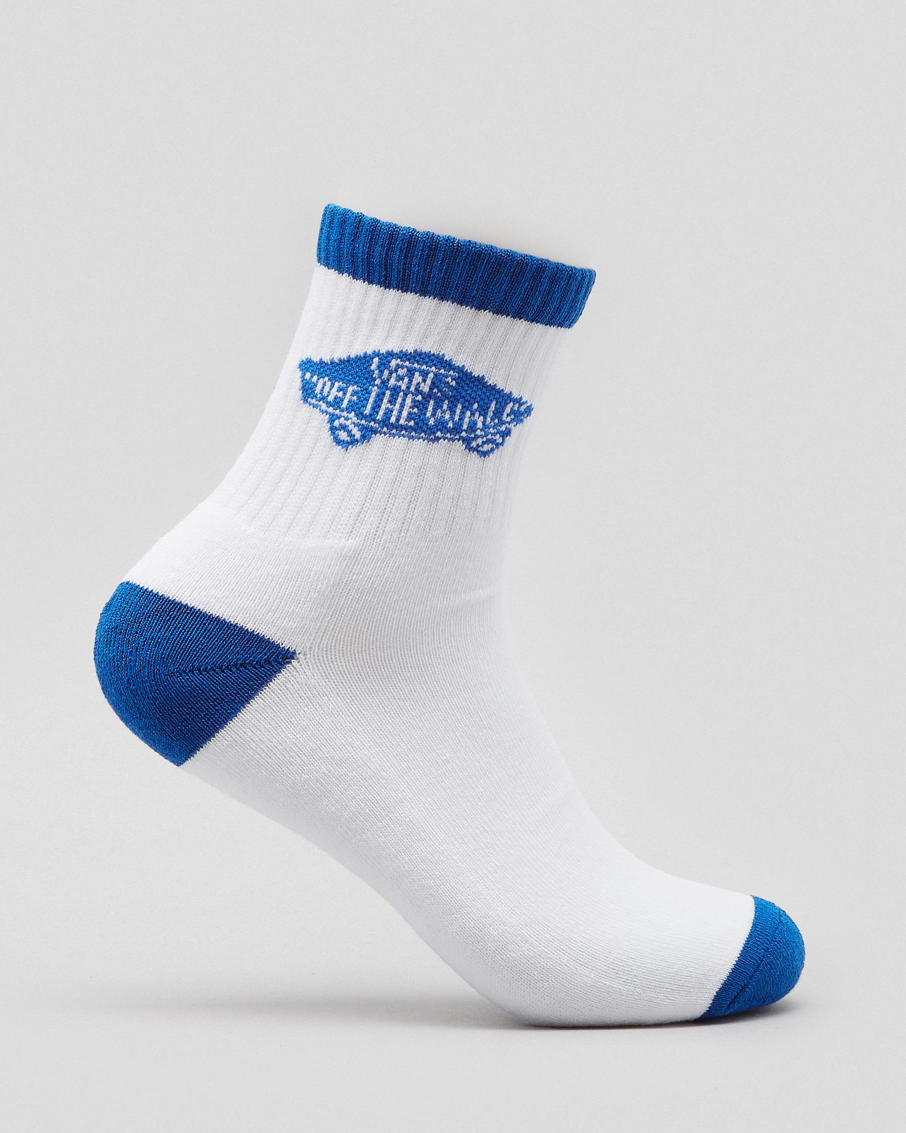 Shop Vans Art Half Crew Socks S/M In White/ Nautical Blue - Fast ...