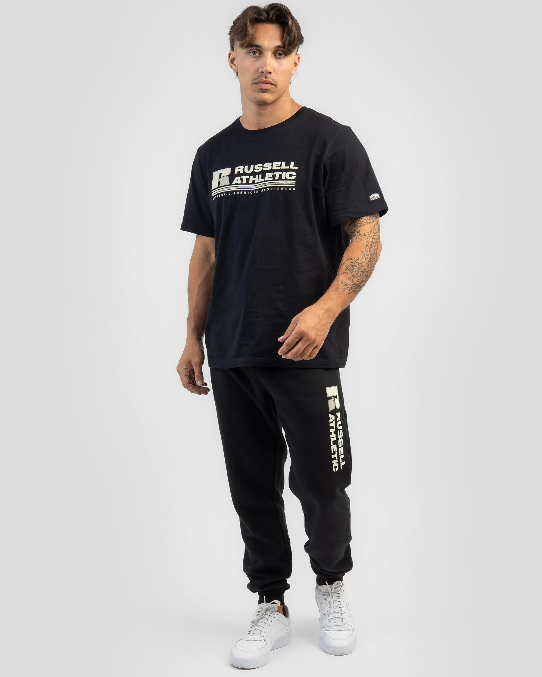 Shop Russell Athletic Originals Bar Logo Cuff Track Pants In Black ...