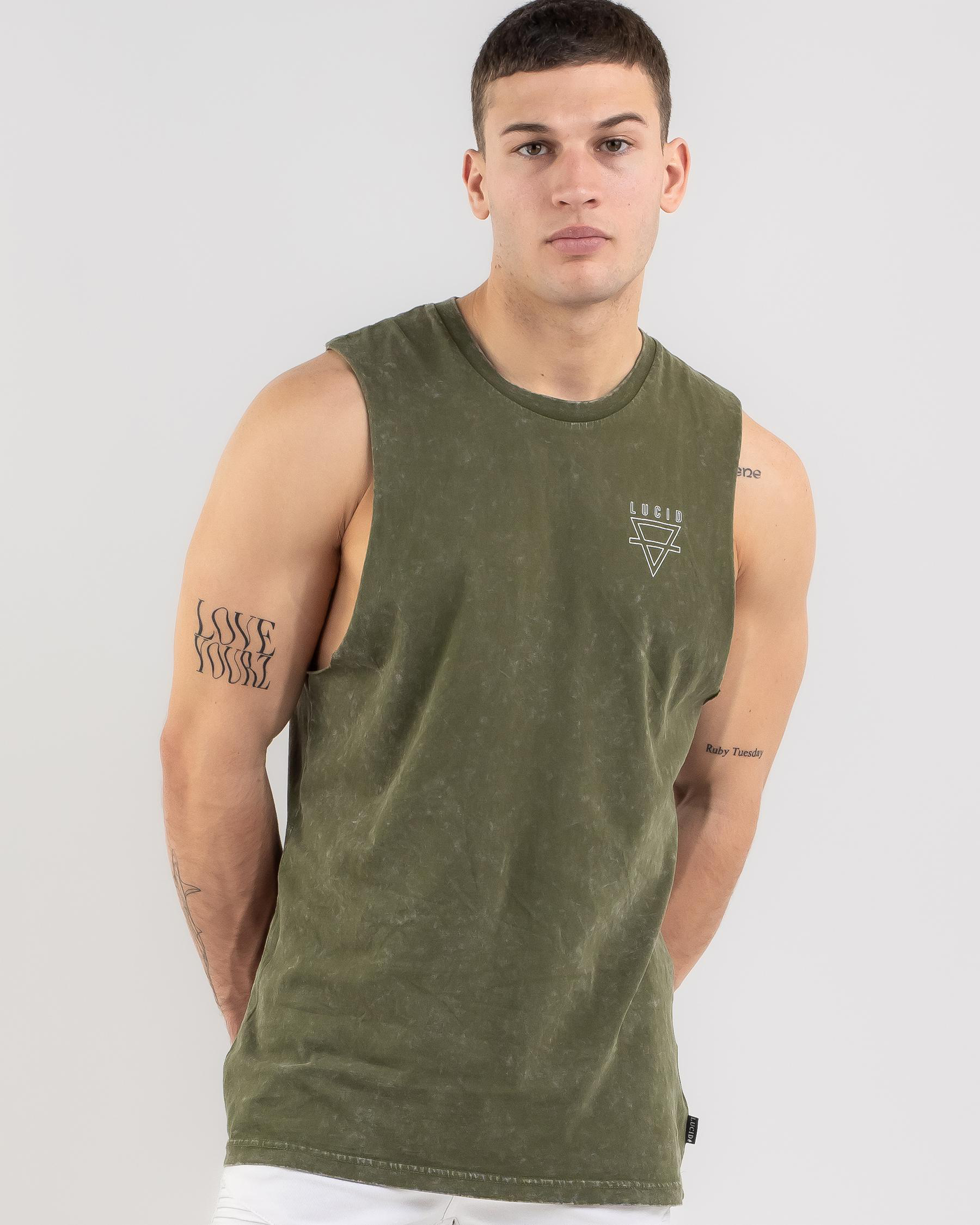 Shop Lucid Welded Muscle Tank In Olive Acid - Fast Shipping & Easy ...
