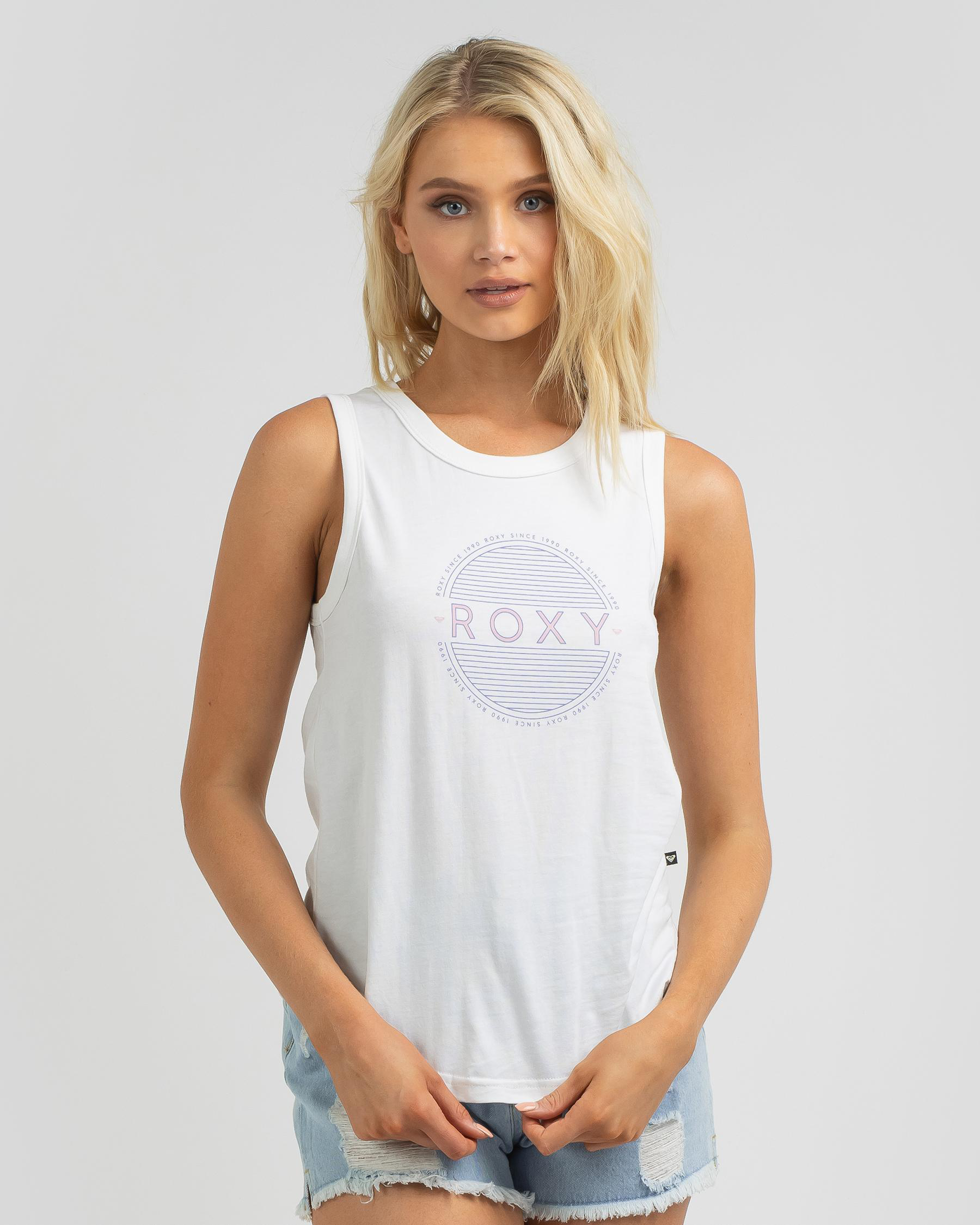Shop Roxy Bright Dawn Corpo Tank Top In Bright White - Fast Shipping ...