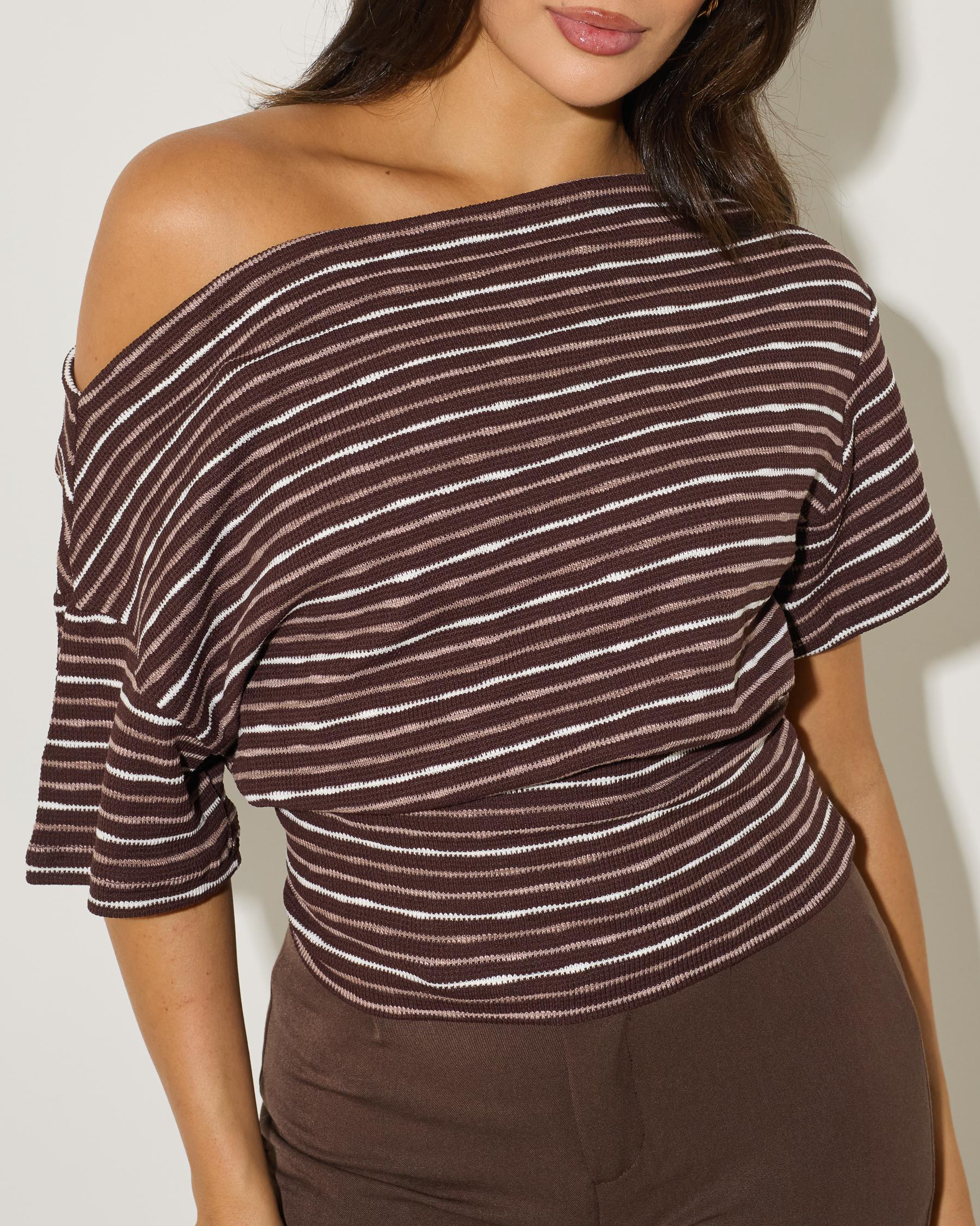 Shop Mooloola Coogee Off Shoulder Top In Espresso/chocolate - Fast ...