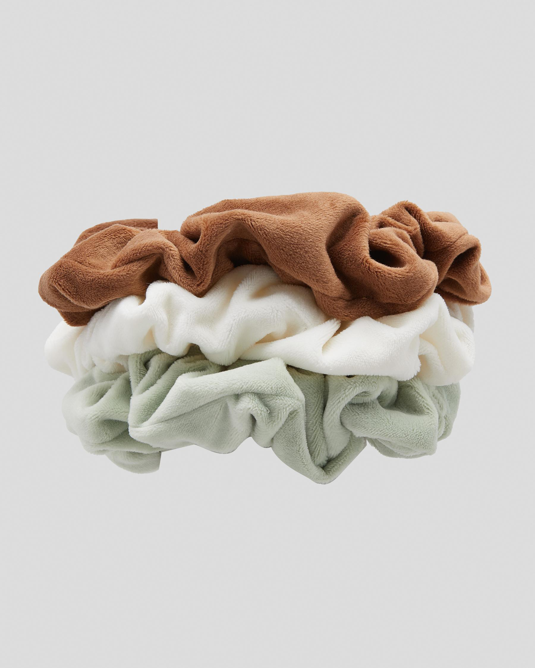 Shop Karyn In LA Velvet Scrunchie Pack In Sage/seashell/choc - Fast ...